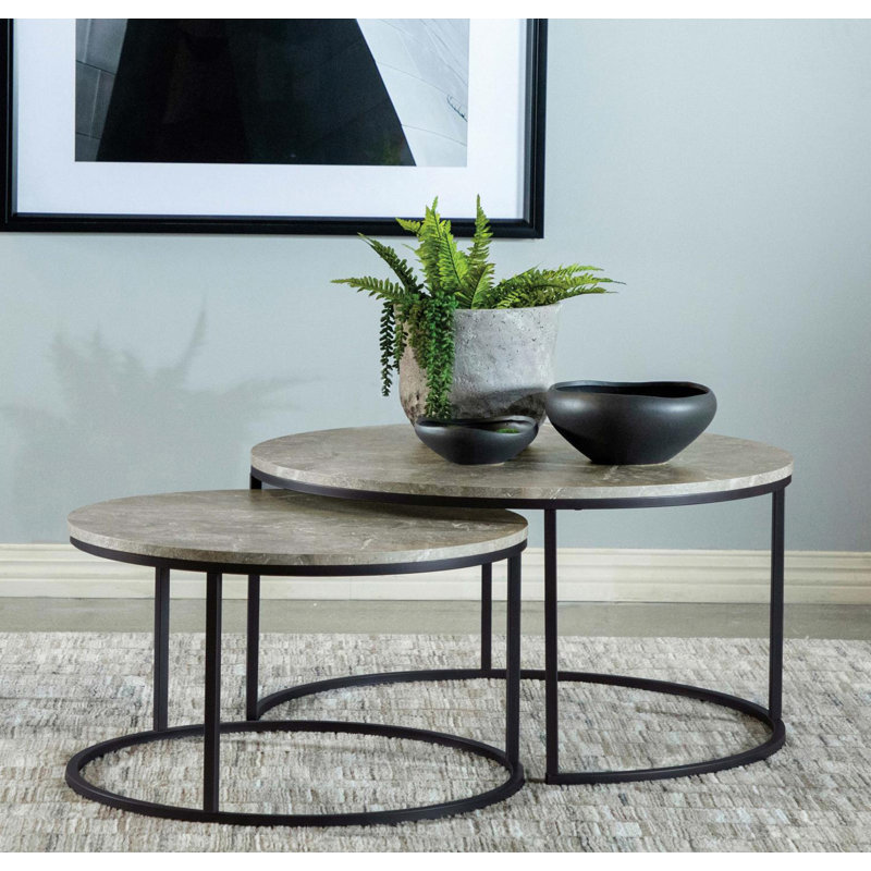 17 Stories Arabele Round 2 - Piece Nesting Coffee Table in Gray and ...