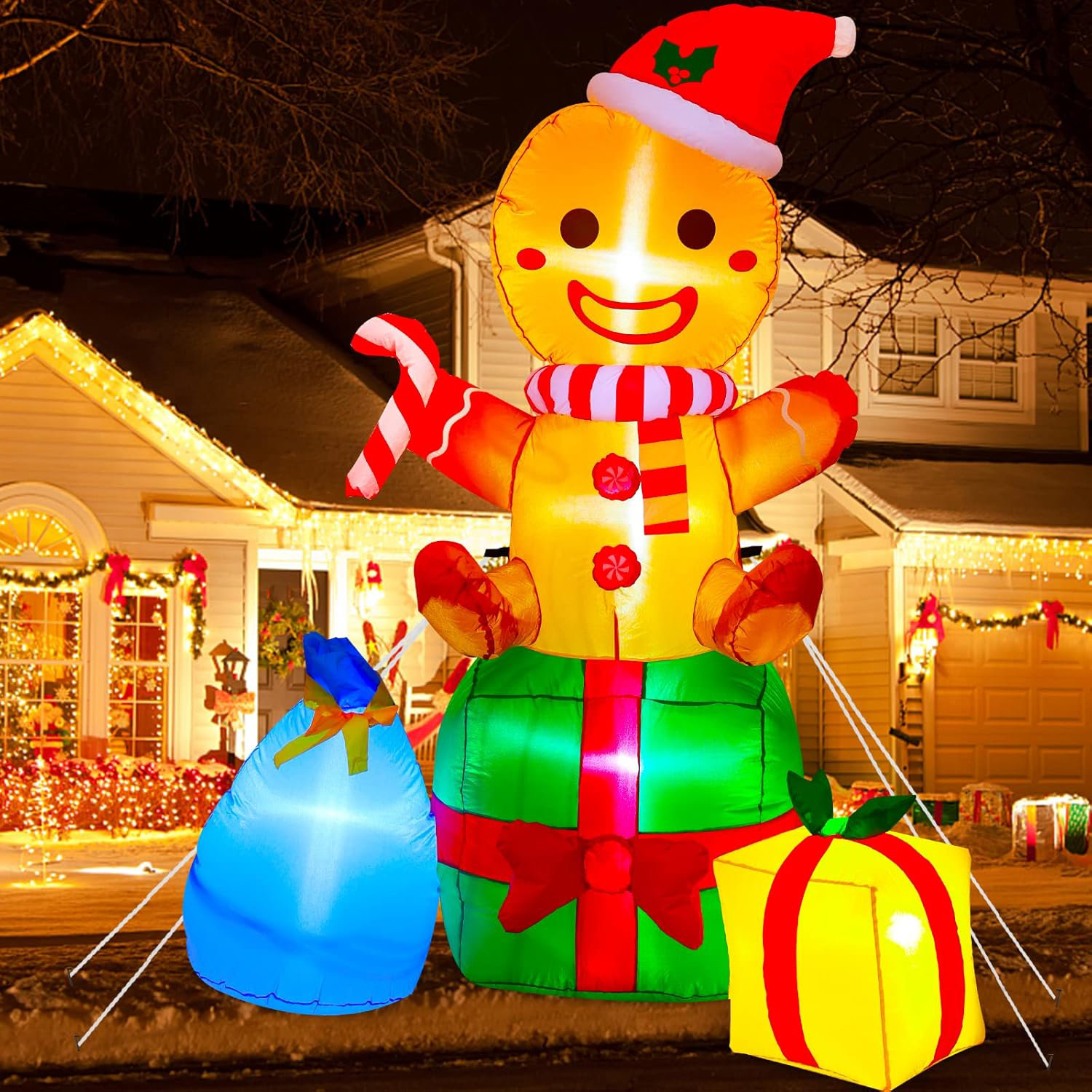 The Holiday Aisle® Christmas Inflatables Outdoor Decorations Gingerbread Man, 6Ft Inflatable ...