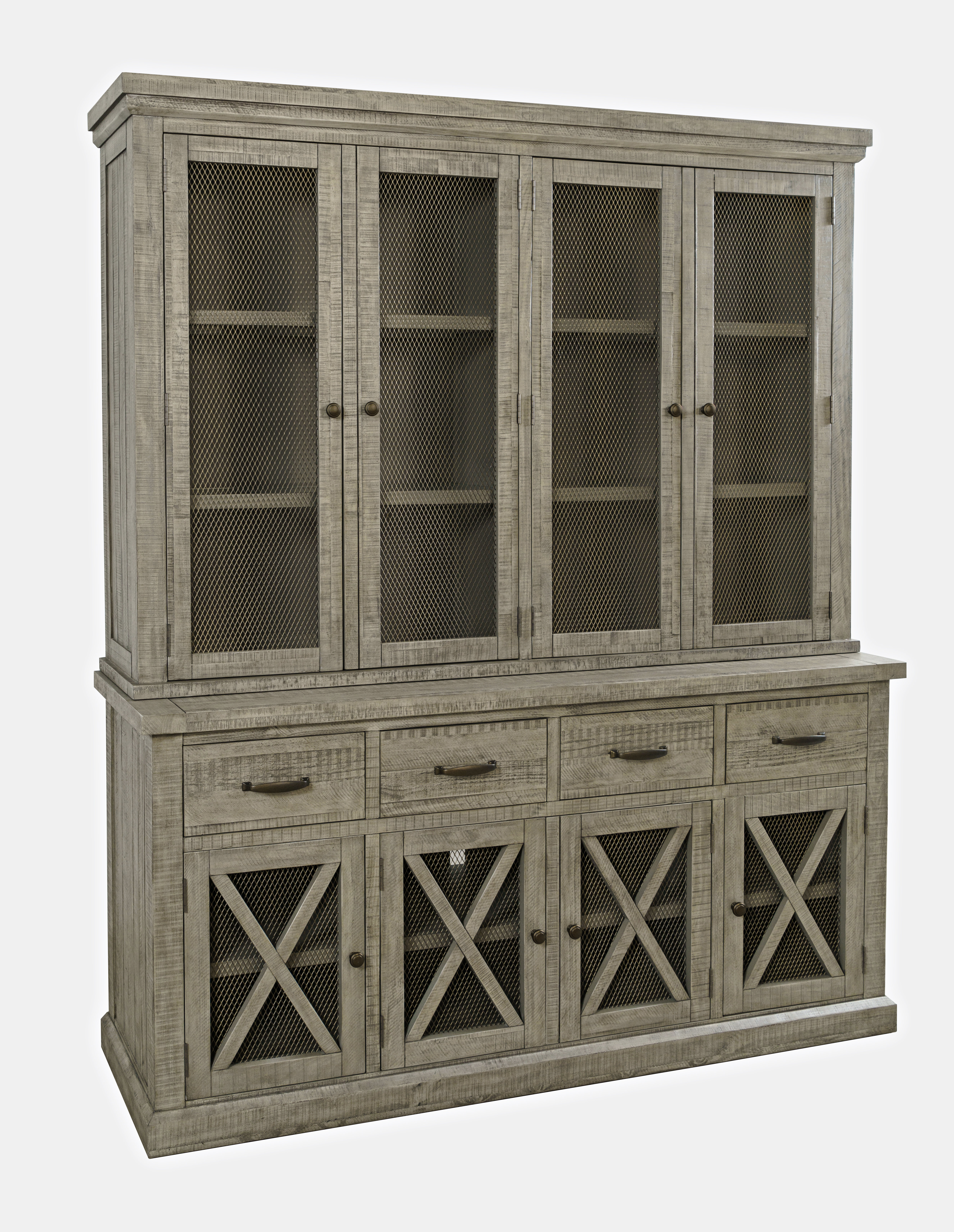 Rosalind Wheeler Rustic Distressed Pine Buffet Server And Hutch ...