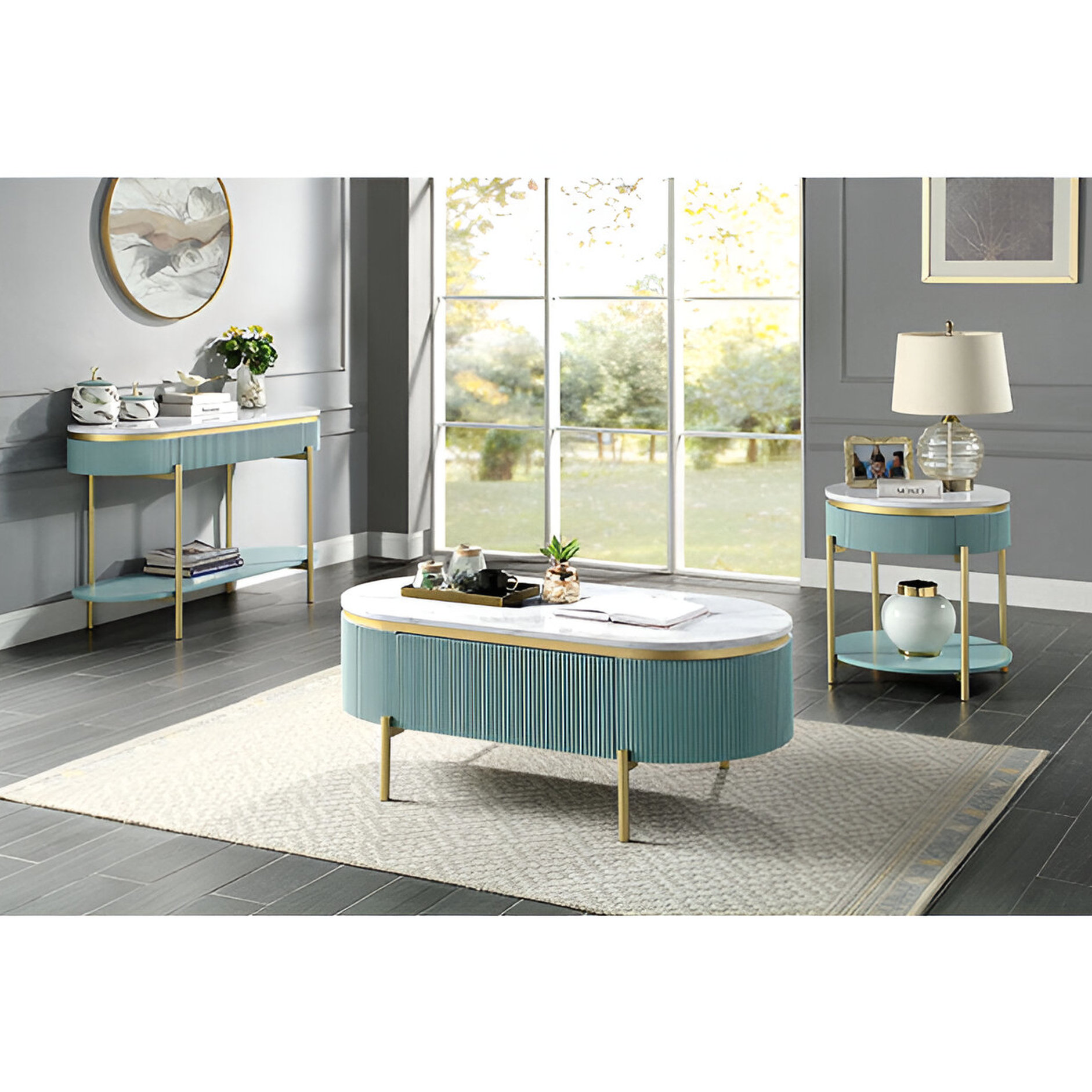 Latitude Run® Chic Teal Training Table With White Artificial Marble Top ...