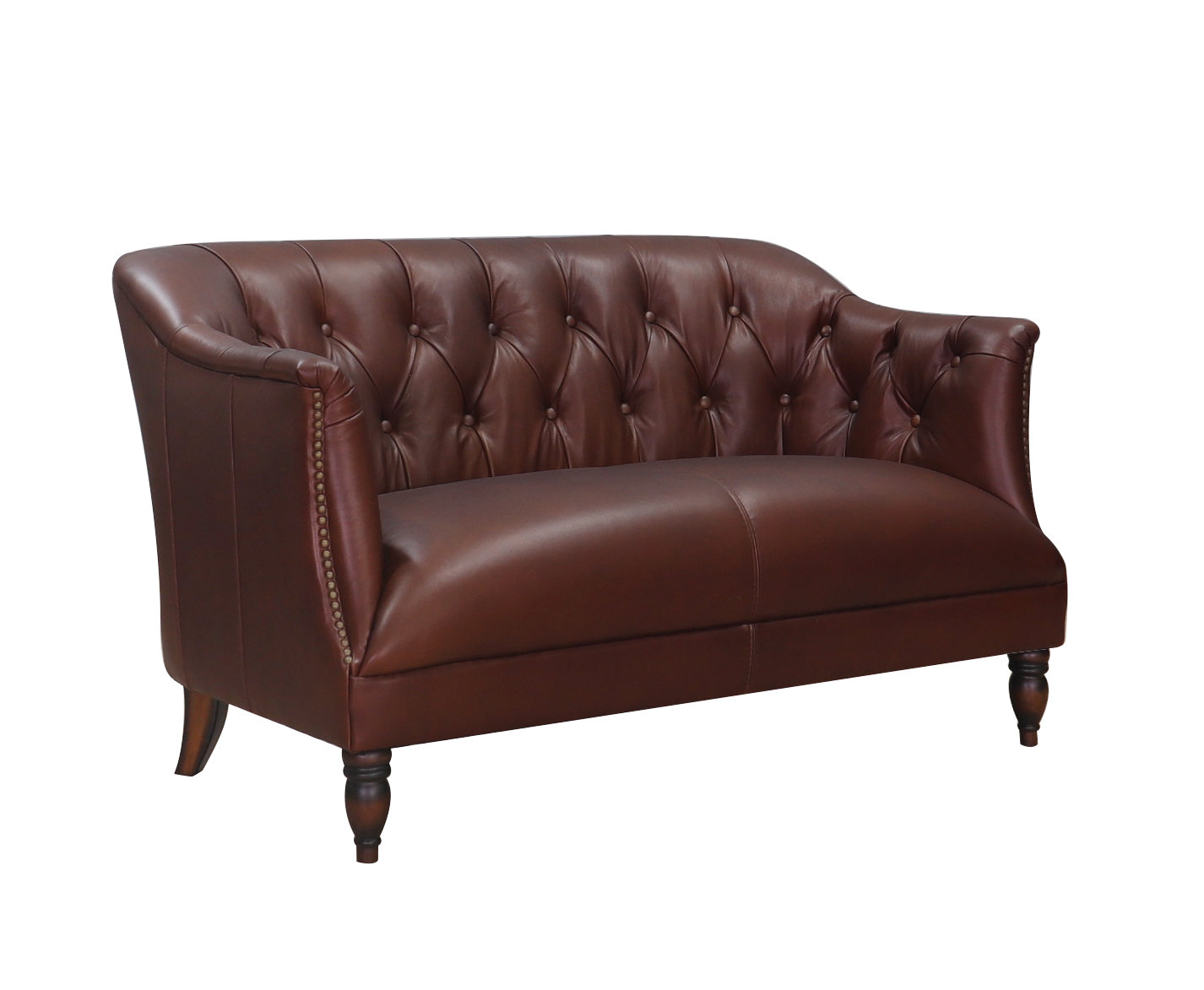 ClassicLiving Carter 2-seater In Voyager Walnut Full Top Grain Leather With Walnut Feet + Brass ...