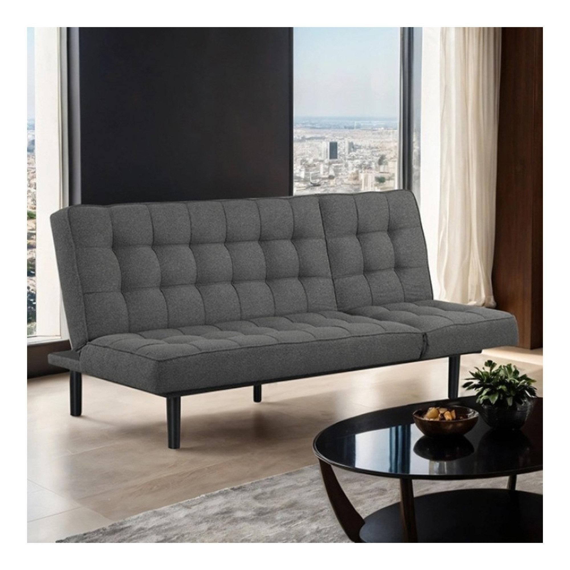 Latitude Run® Dark Gray Futon Sofa Biscuit Tufting Seat Back 1pc Sofa ...