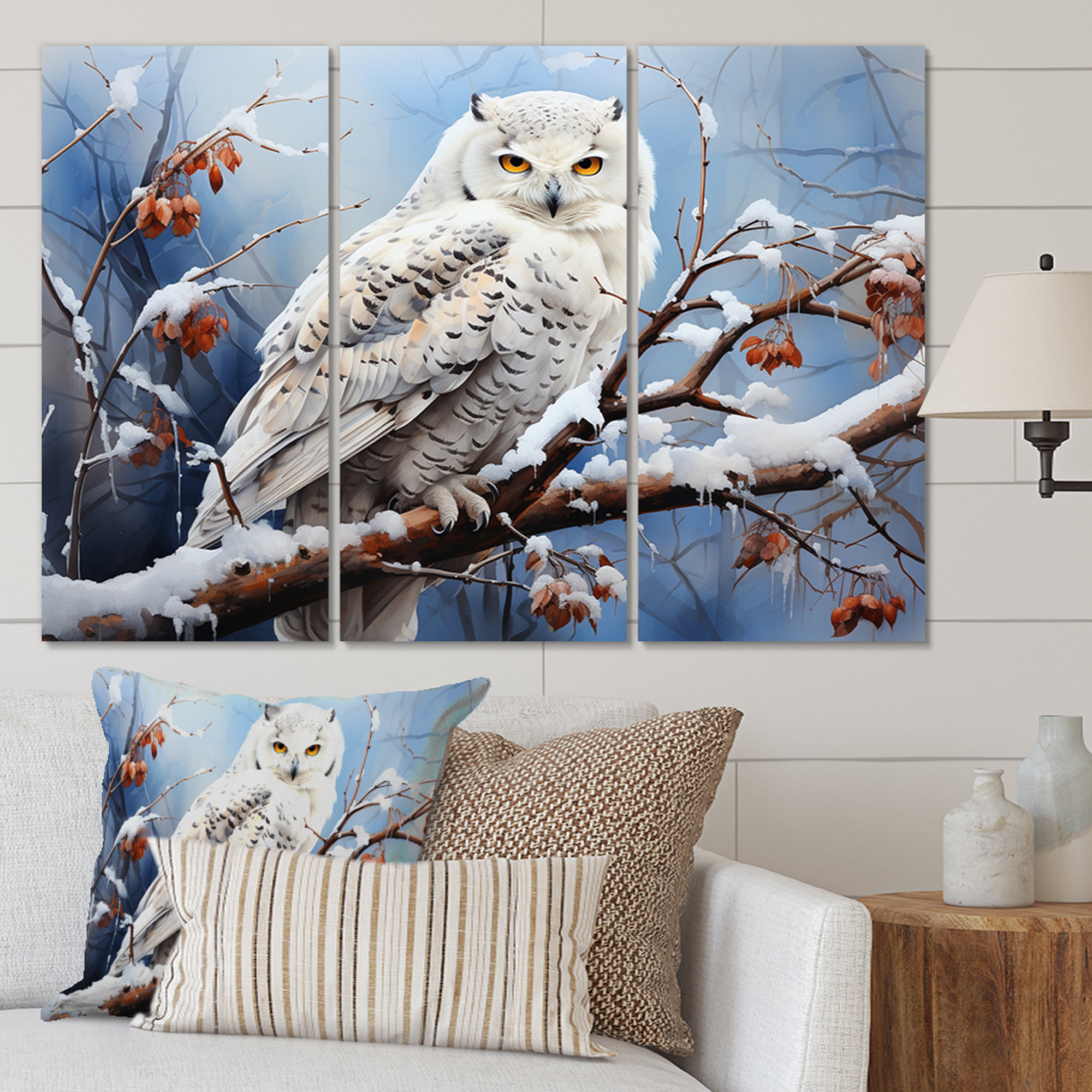 Millwood Pines Snowy Owl Winter II On Metal 3 Pieces Set | Wayfair