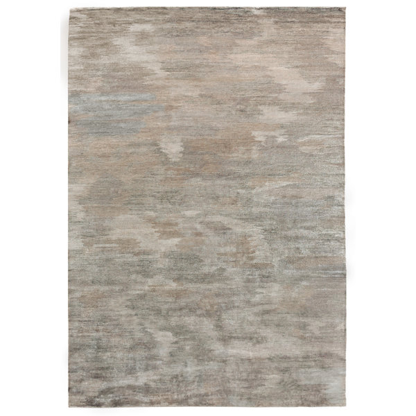 Exquisite Rugs Bamboo Silk Abstract Hand-Knotted Light Silver/Gray Area ...