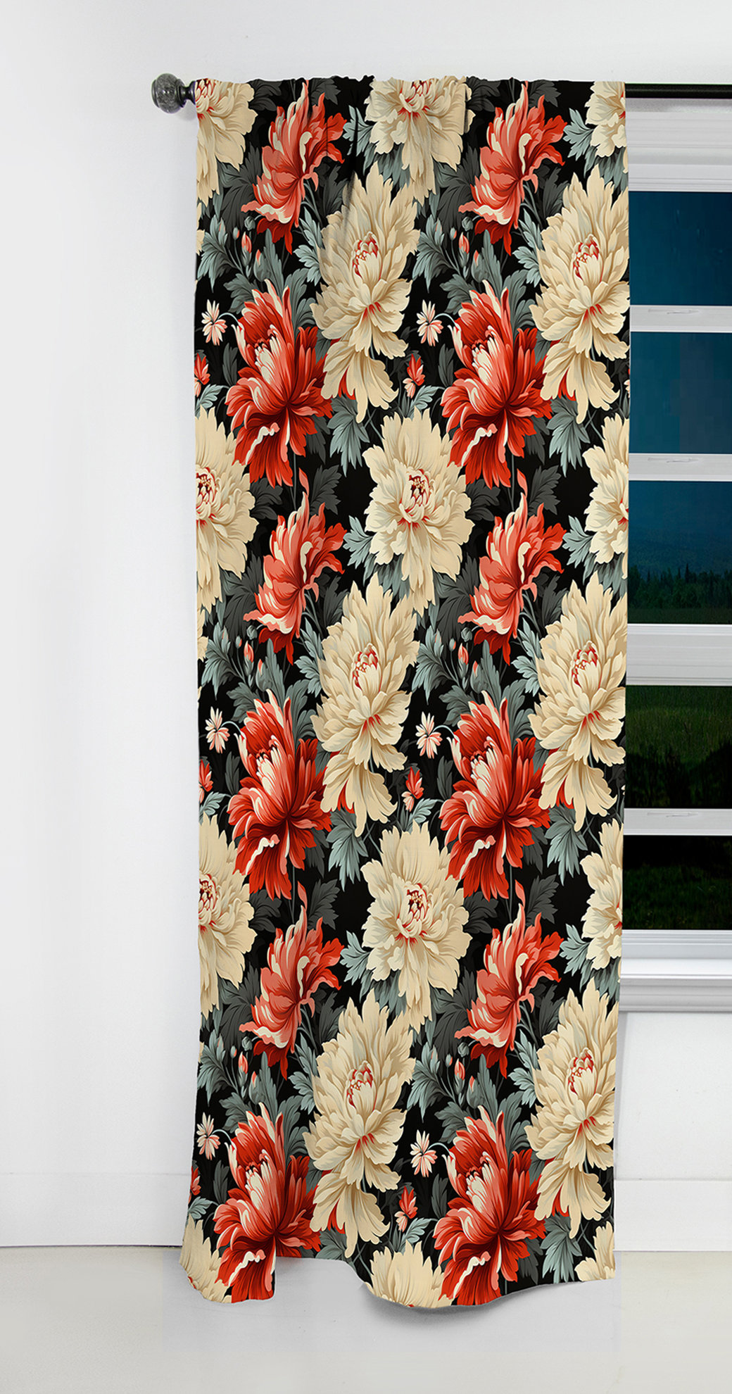 Design Art Luxurious Red And Beige Flowers Damask - Damask Curtain ...