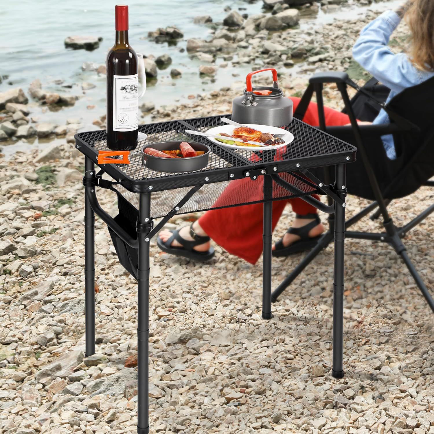 Silodo Small Outdoor Folding Barbecue Table, 3 Height Adjustable ...