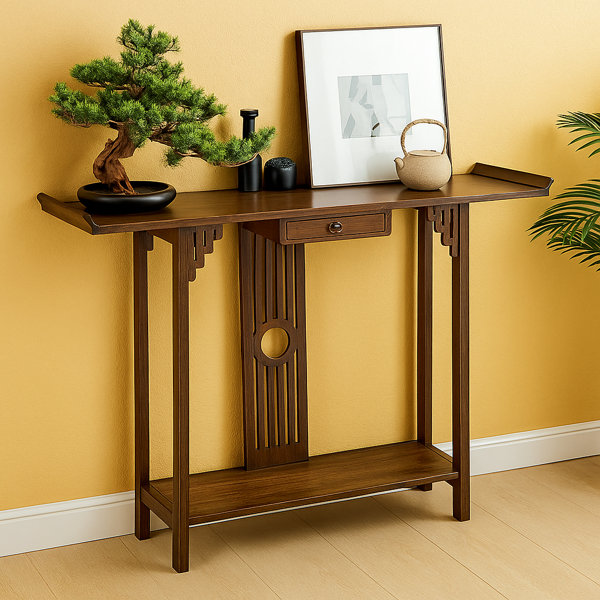 Mason Furniture Wooden Oriental Console Table 82cm, Storage Shelves and ...