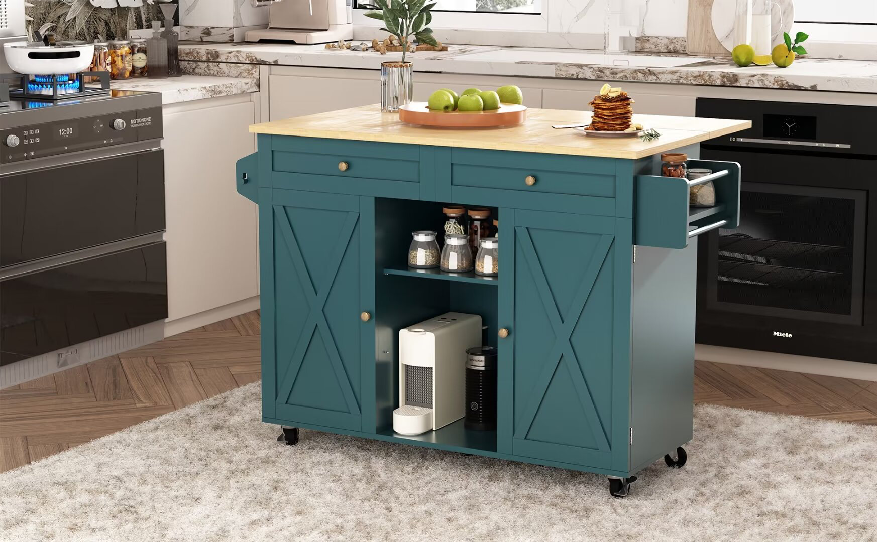 Wildon Home® Jaye 51.7" Kitchen Island on Wheels with Storage Cabinet ...