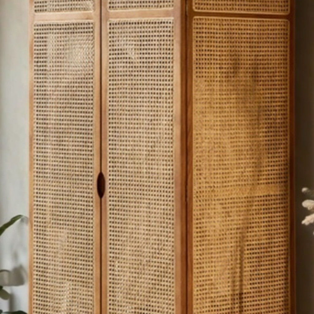 marlao Rattan Simple Woven Wardrobe | Wayfair