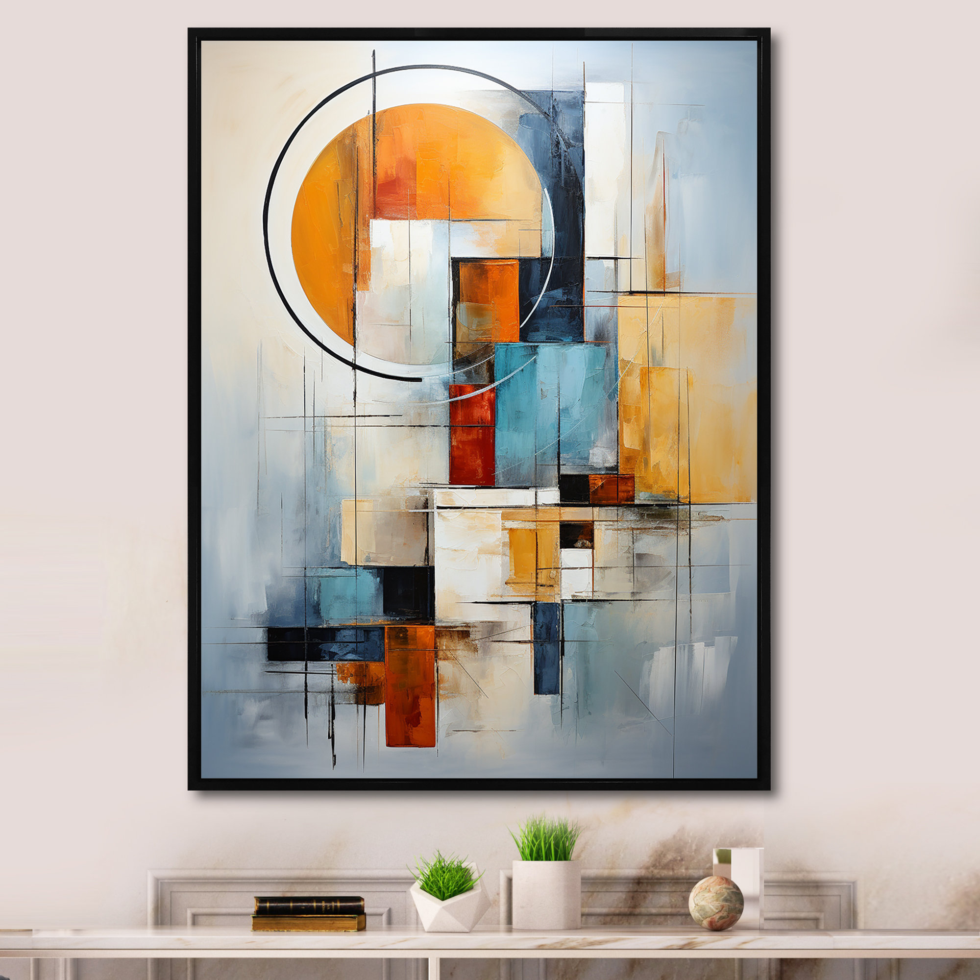 Wrought Studio™ Orange And Blue Cubism Assemblage I - Cubism Framed ...