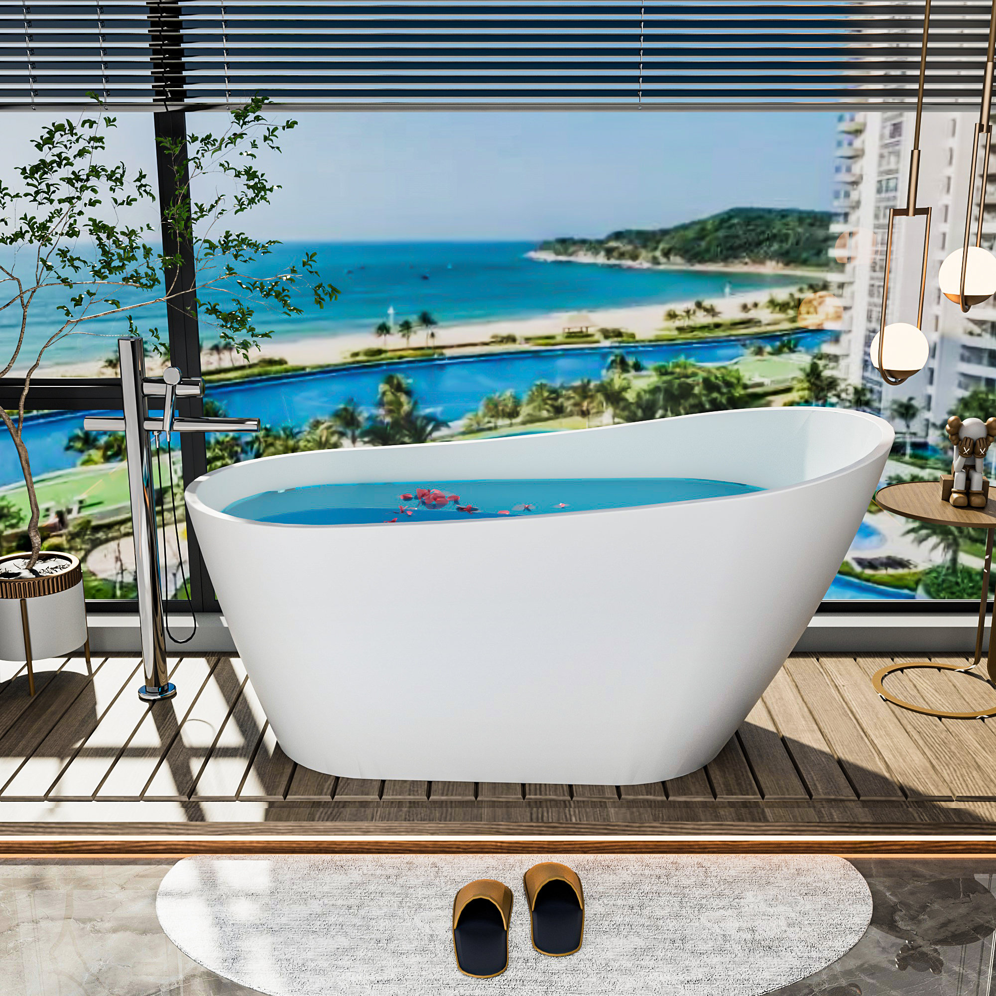 Fulocseny 59'' x 30.71'' Freestanding Soaking Acrylic Bathtub | Wayfair