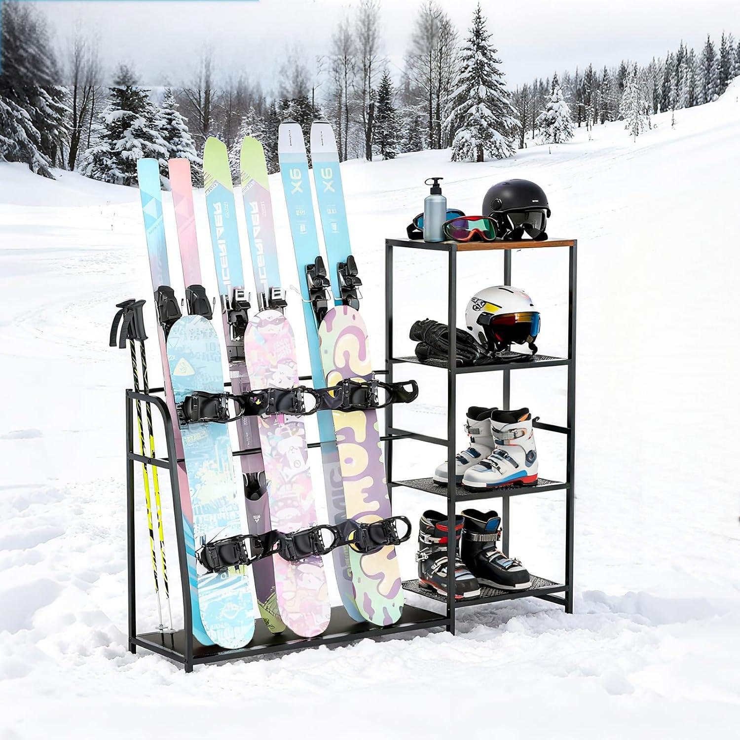 17 Stories Ski-Snowboard Storage Rack Holder - Freestanding Ski ...