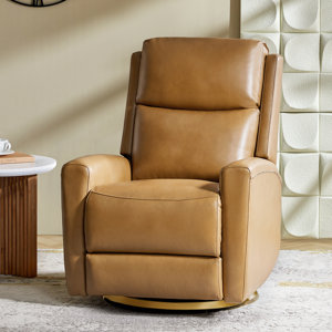 Hokku Designs Odil Genuine Leather Swivel Rocker Recliner | Wayfair