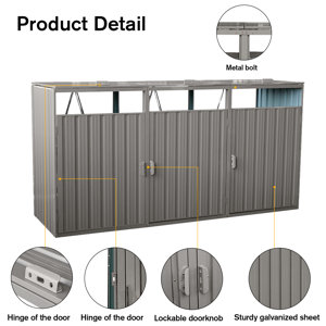 iYofe 7.8' W Outdoor Trash Can Storage, Storage Shed For 3 Trash Cans ...