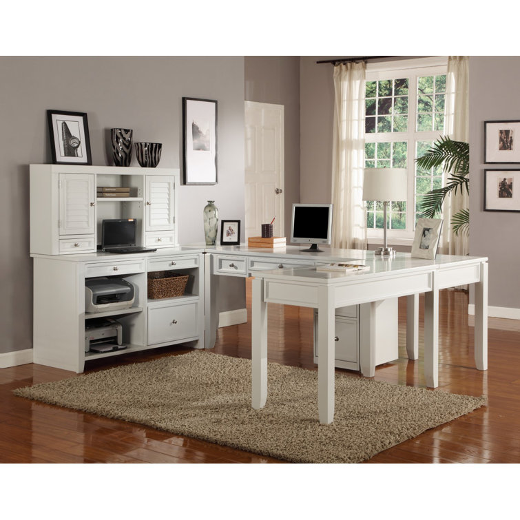 Lark Manor Assiah 7 Solid Wood U-Shaped Computer Desk Office Set ...