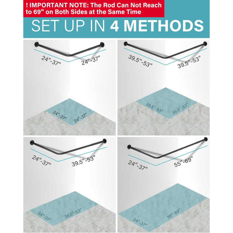 Masoter 53'' L-Shaped Wall Mounted Required Shower Curtain Rod & Hook ...