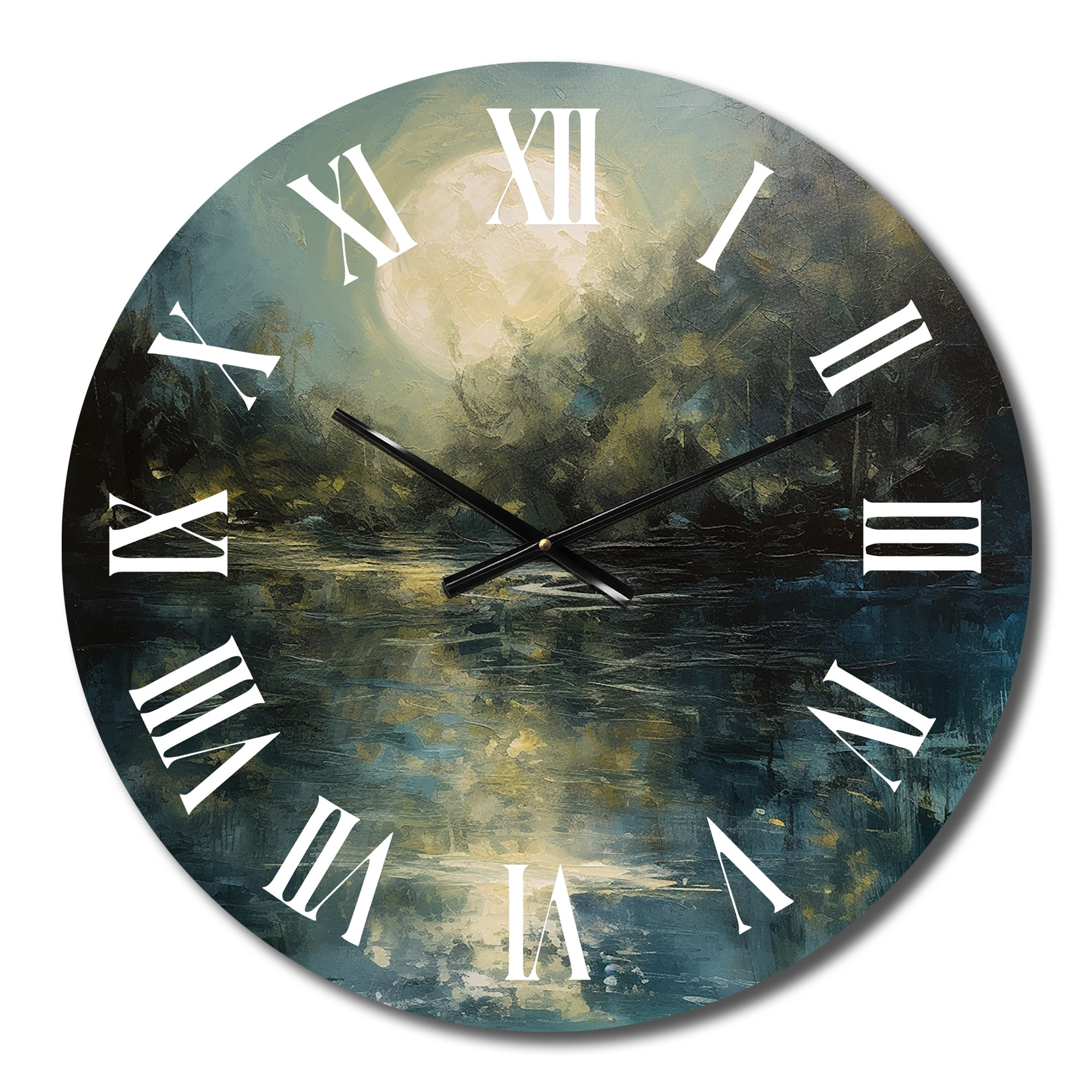 Design Art Mysterious Misty Sunset Over Teal Lake III Metal Wall Clock ...