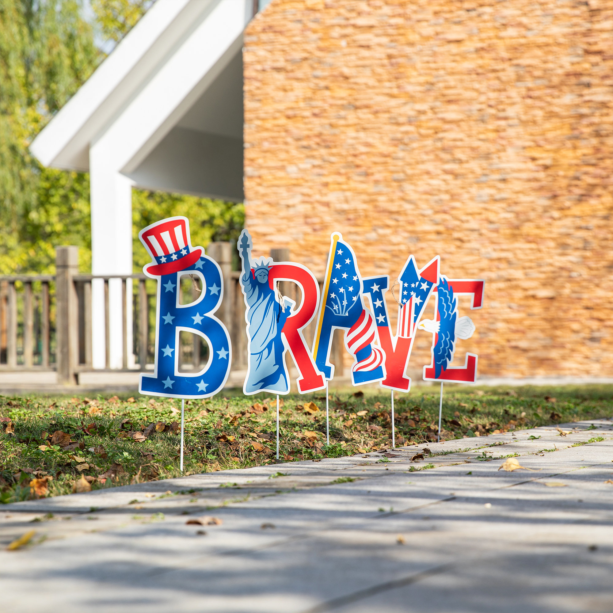 Arlmont & Co. Patriotic American Brave 5 Pieces Garden Stake Set | Wayfair