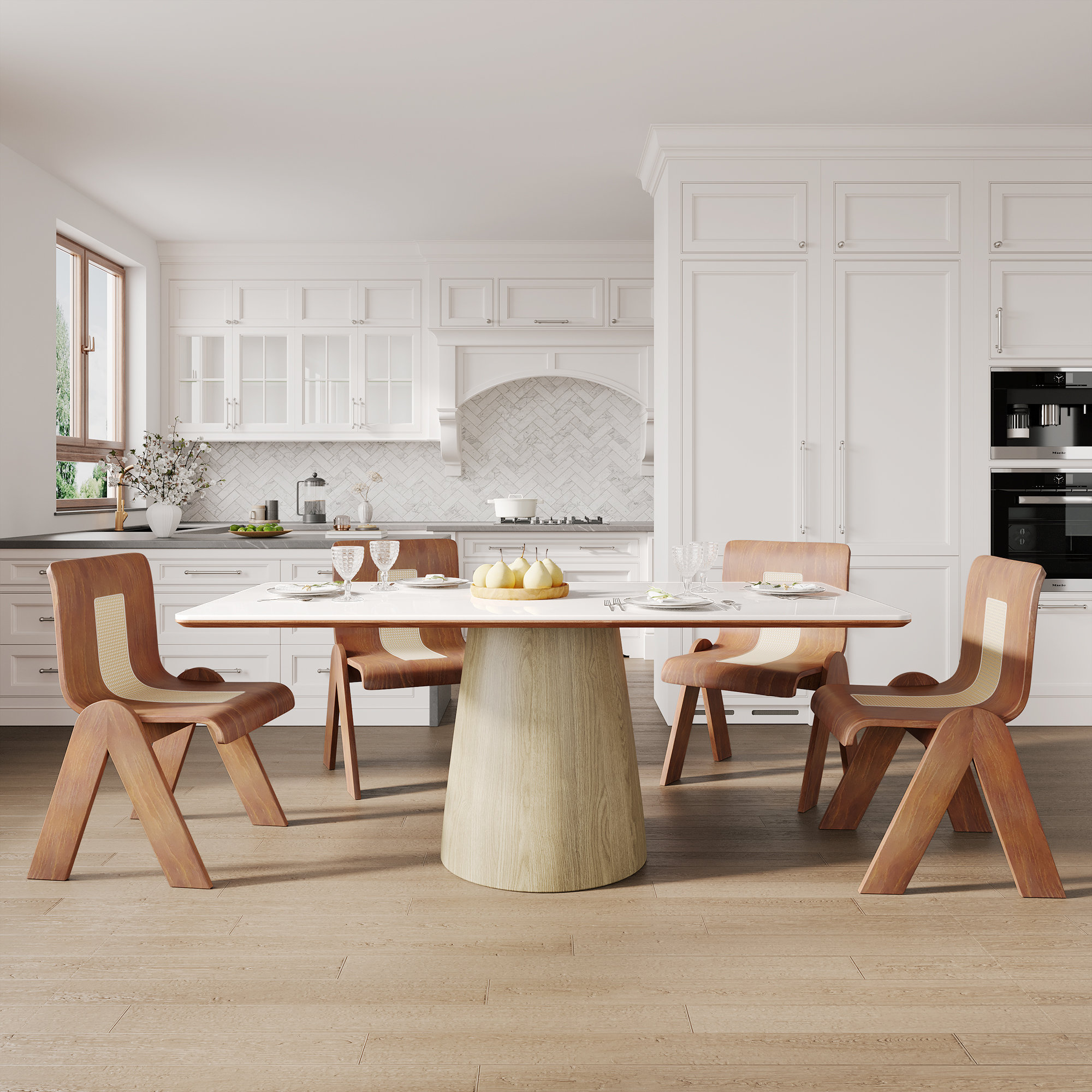 Orren Ellis Modern Rectangular Dining Table Set With 4 Dining Chairs ...