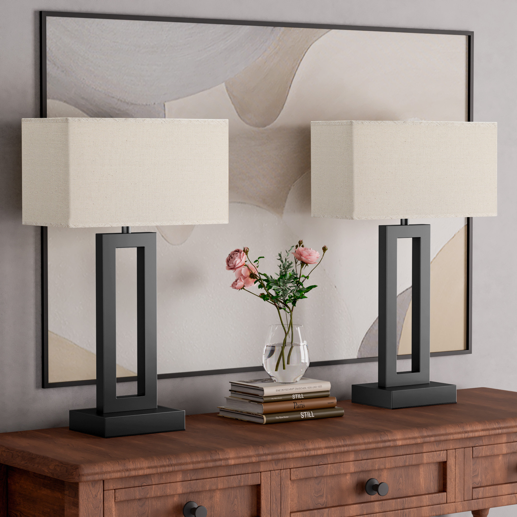 Ebern Designs 22'' Metal Base Table Lamp Set with 3-Way Touch Control ...