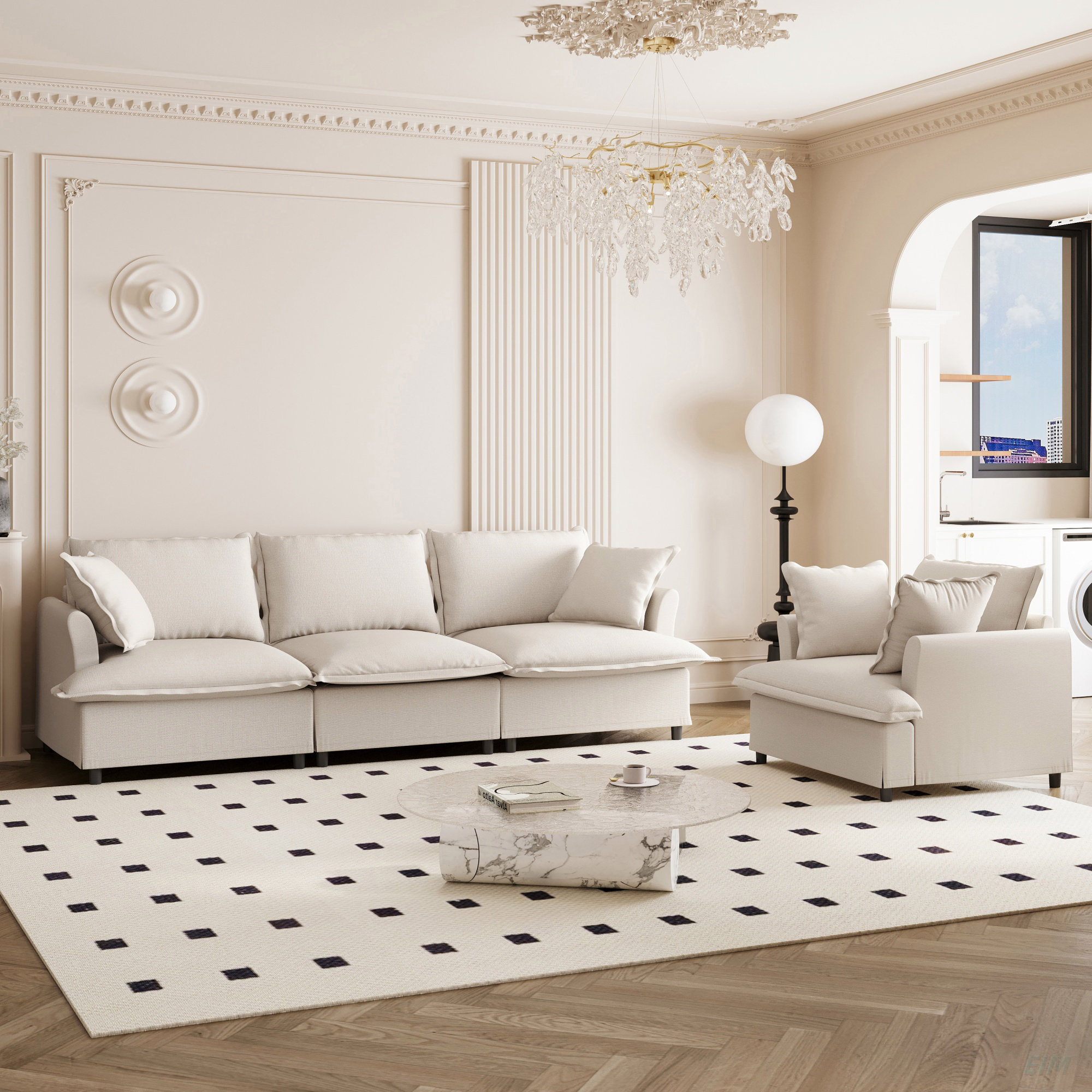 Latitude Run® 2 Piece Living Room Sofa Set With Throw Pillows,Chenille ...