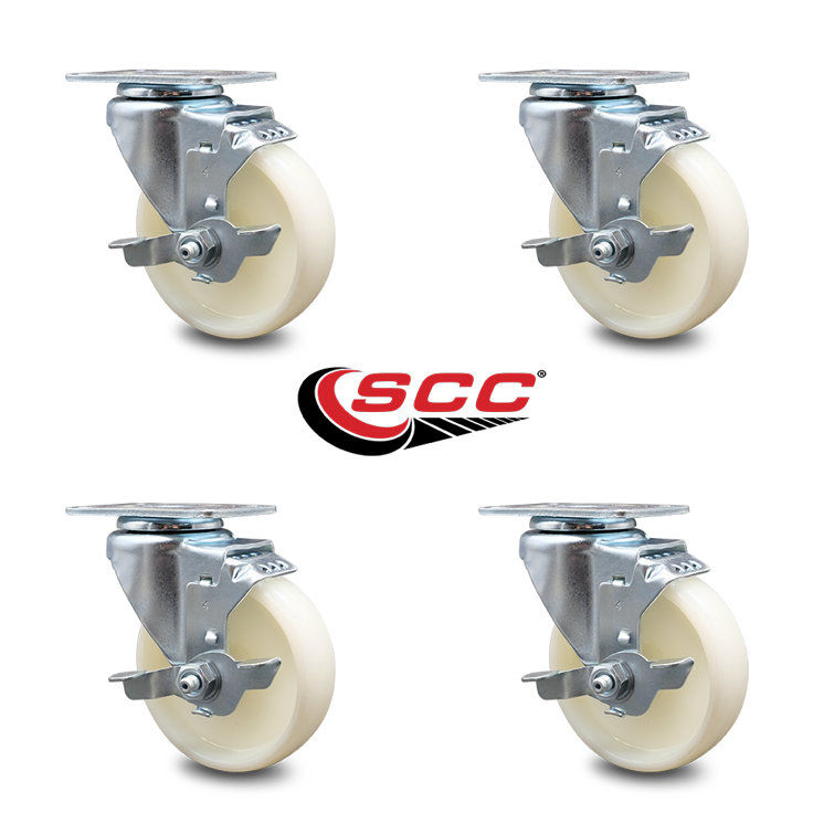 Service Caster 4 Inch Nylon Wheel Swivel Top Plate Caster Set with ...