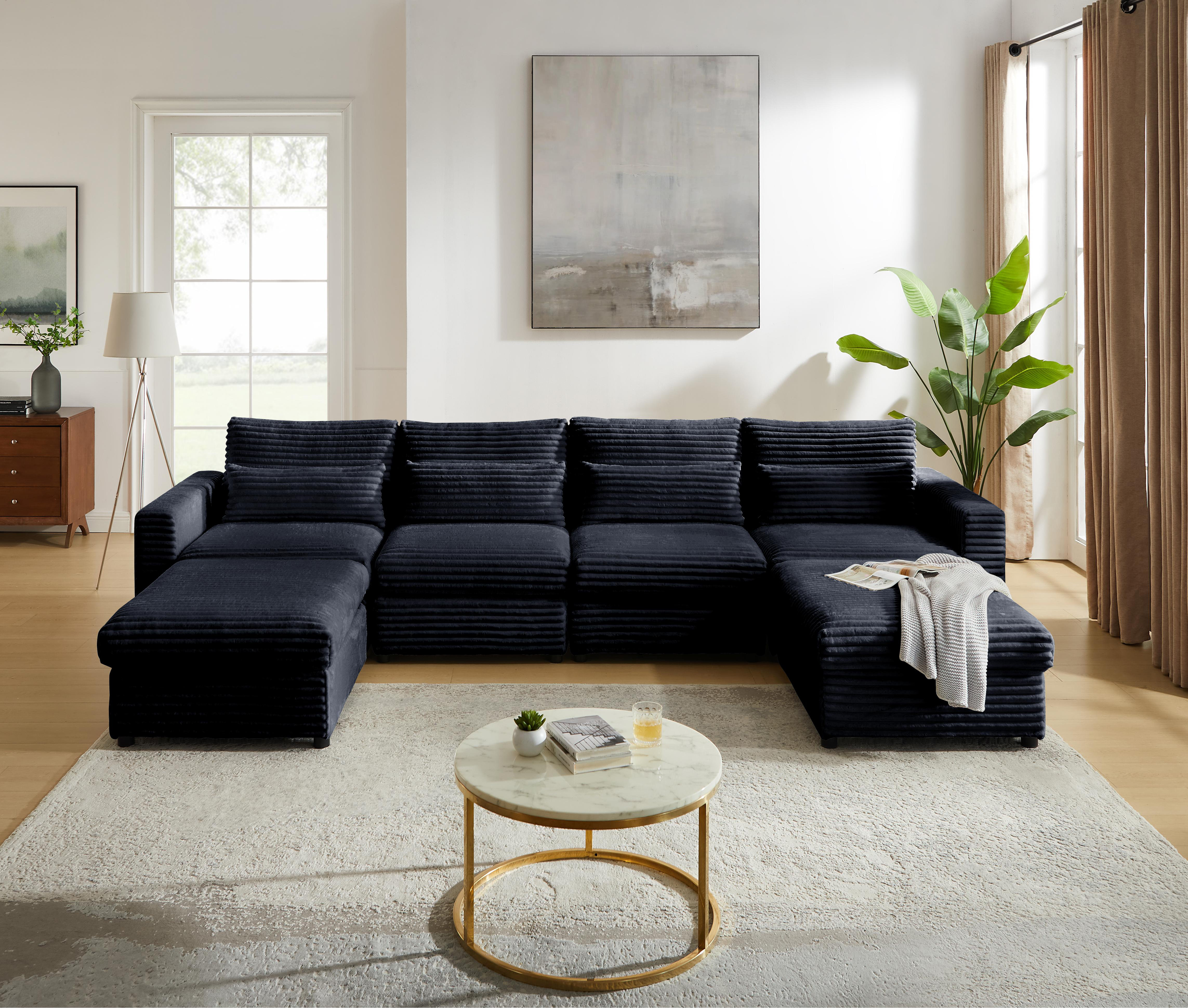 Latitude Run® 144-inch Oversized Plush Cushioned 6-Piece Corduroy ...