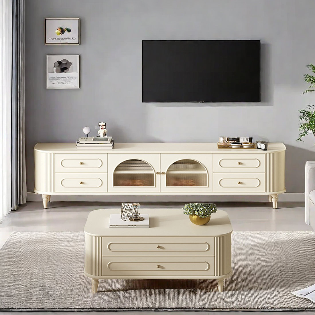 Aurora Craft Premium Birch Wood TV Stand And Coffee Table Set 2 - Piece ...