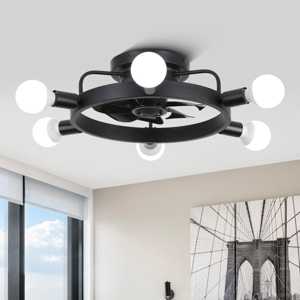17 Stories Berwyck 20" Six Light Matte Black Modern Ceiling Fan, 3 Fan ...