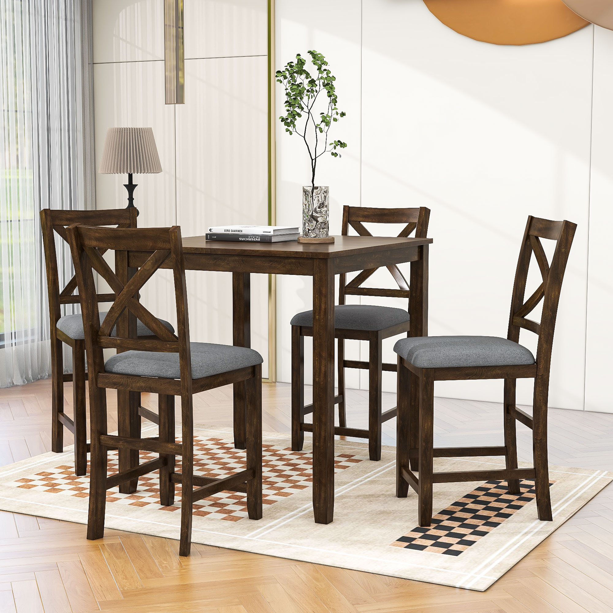 Gracie Oaks Lajoia 5 - Piece Dining Set, Counter Height Wooden Table ...