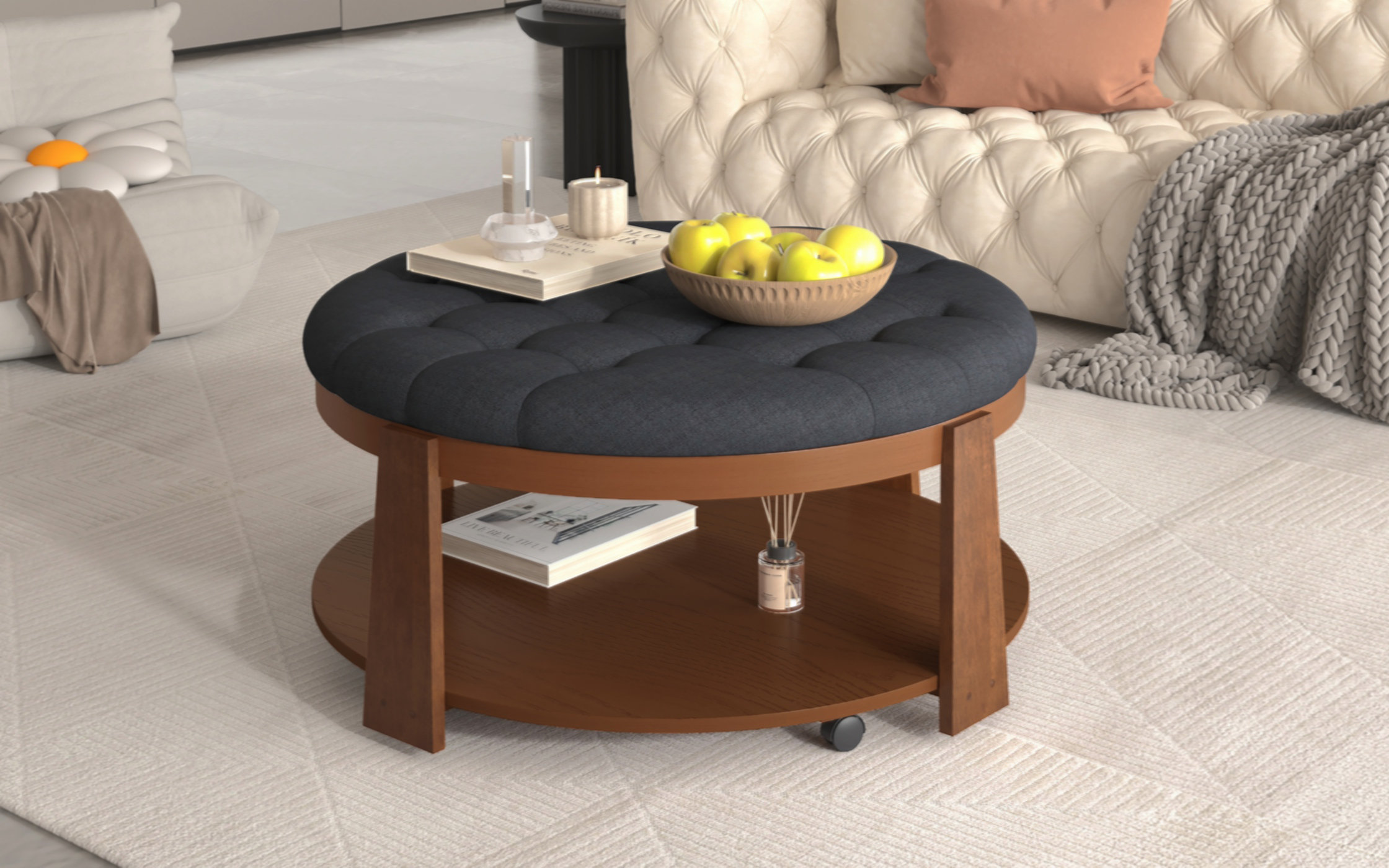 Red Barrel Studio Modern Large Round Ottoman Coffee Table 2-Tier ...