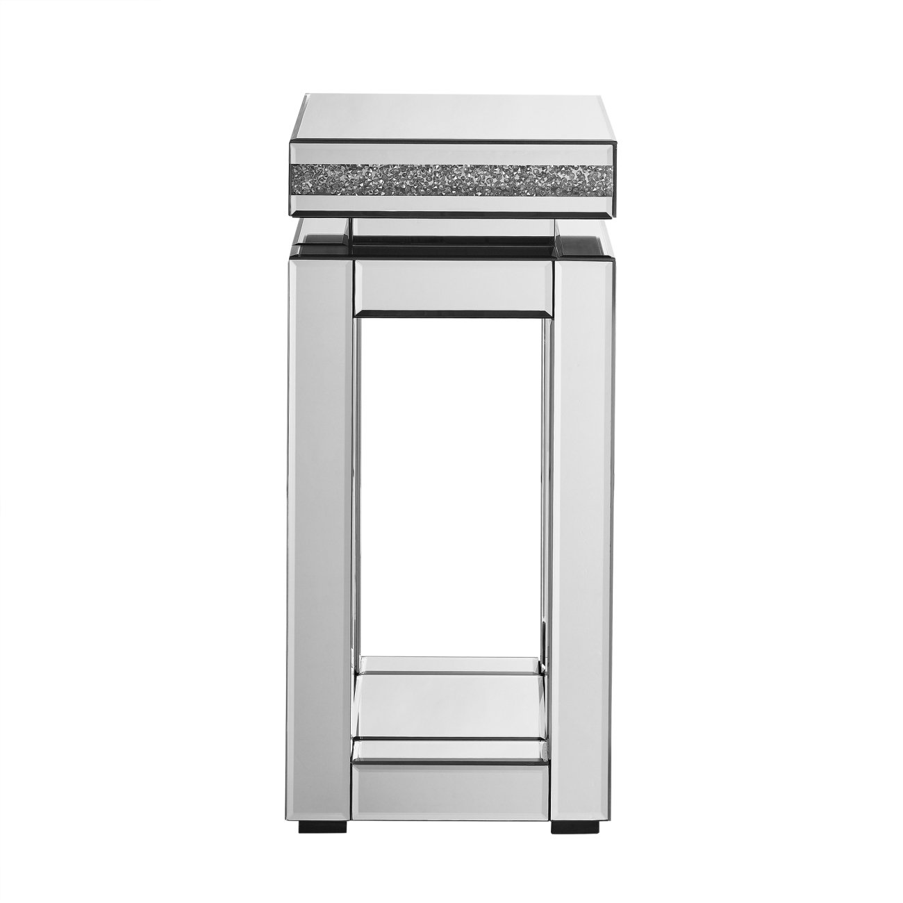 Mercer41 Mirrored End Table Square With Crystals Inlay, 2-Tier Modern ...