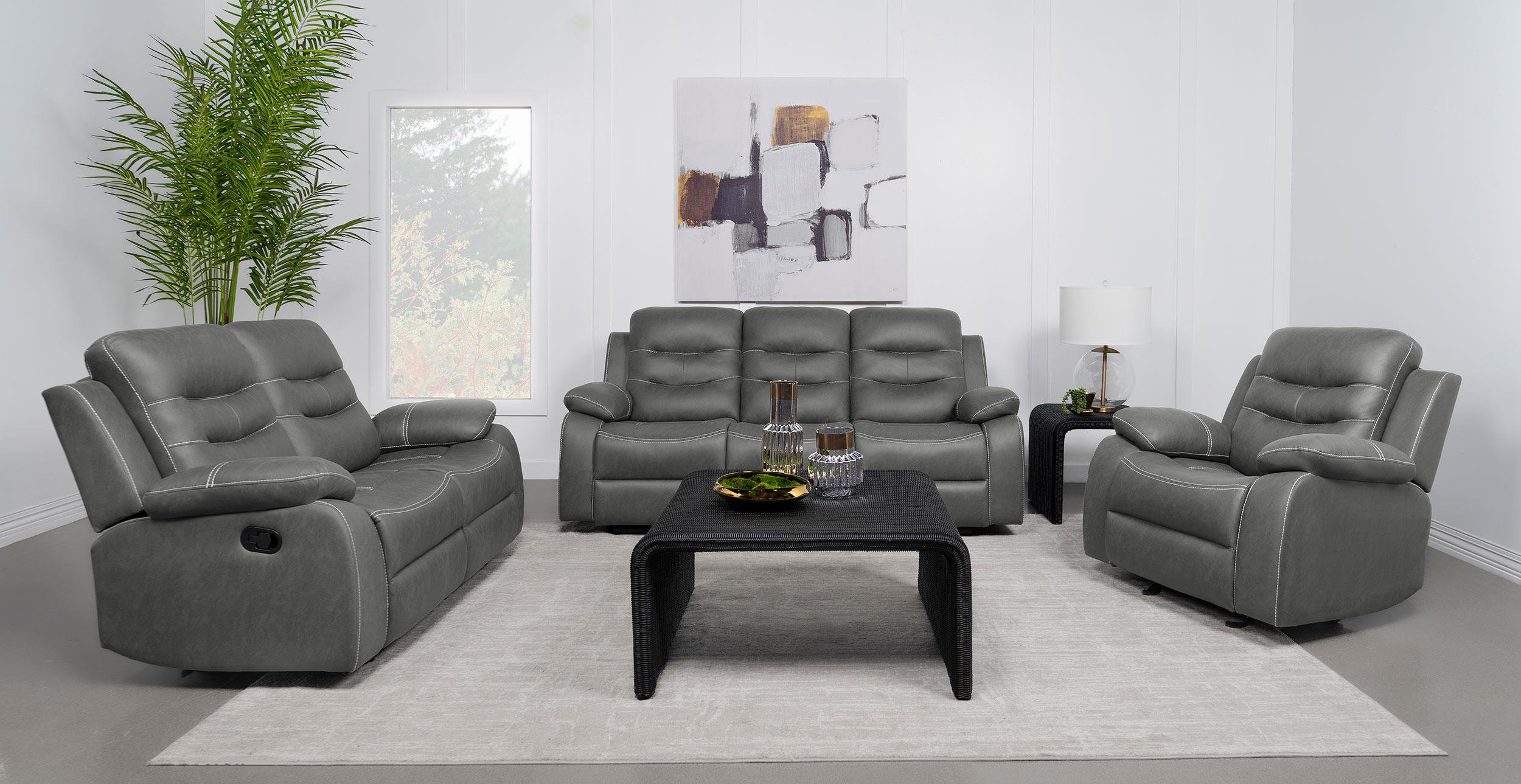 Latitude Run® Balinda 3-Piece Upholstered Padded Arm Sofa Set Dark Grey ...