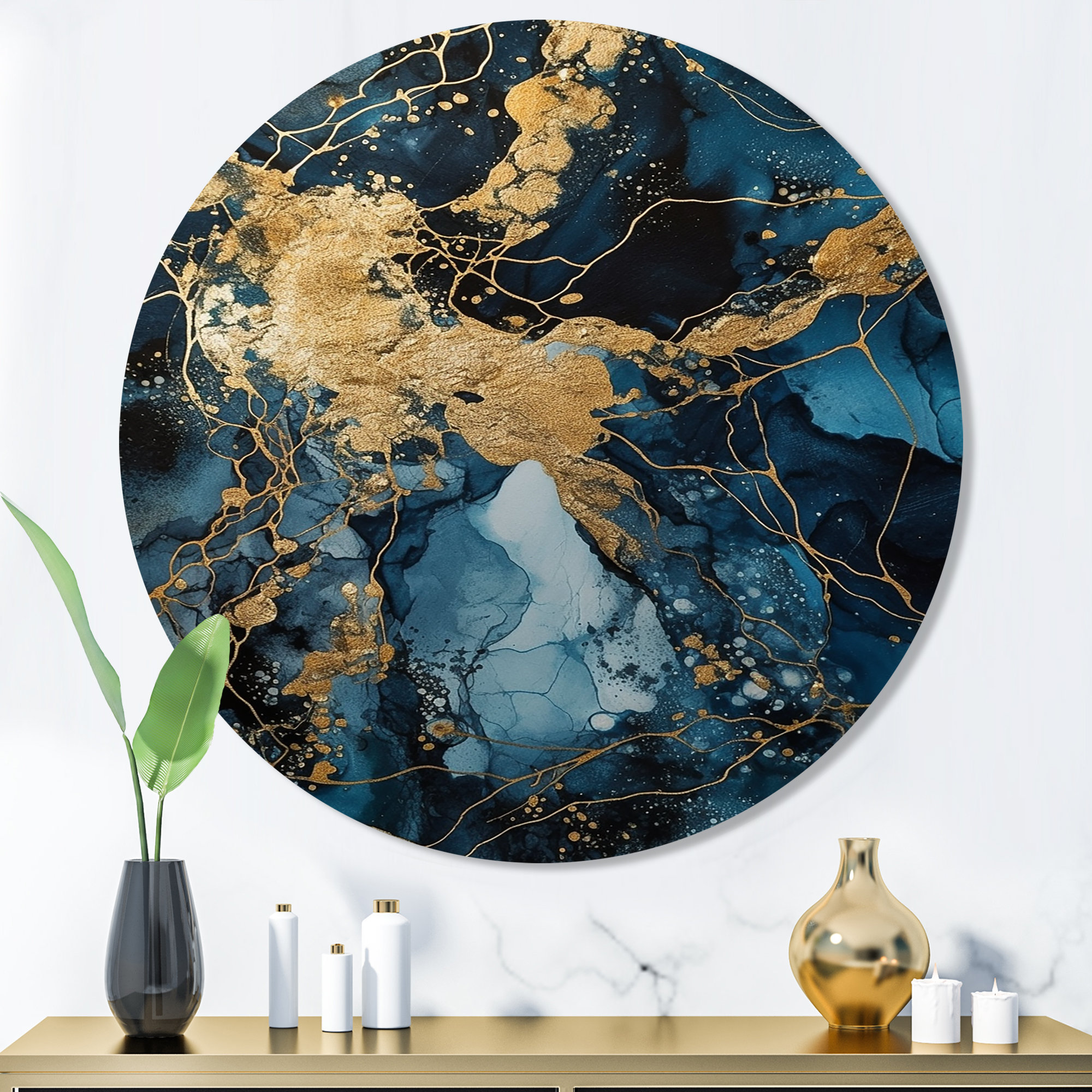 Mercer41 Exploring The Depths Of Blue Geode II - Abstract Marble Round ...