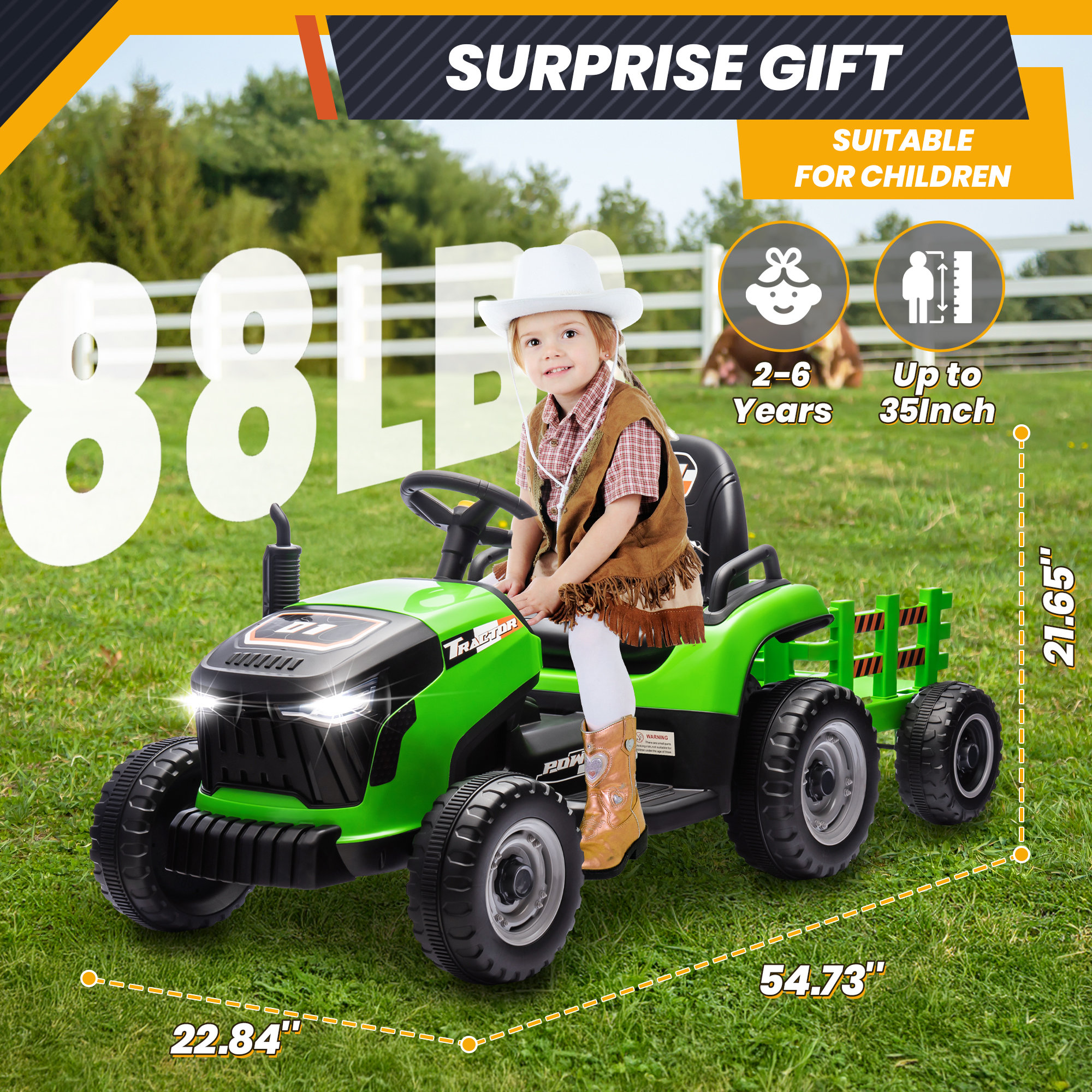 ANRLI 24V Kids Ride-On Tractor with Parent Remote Control, Electric ...