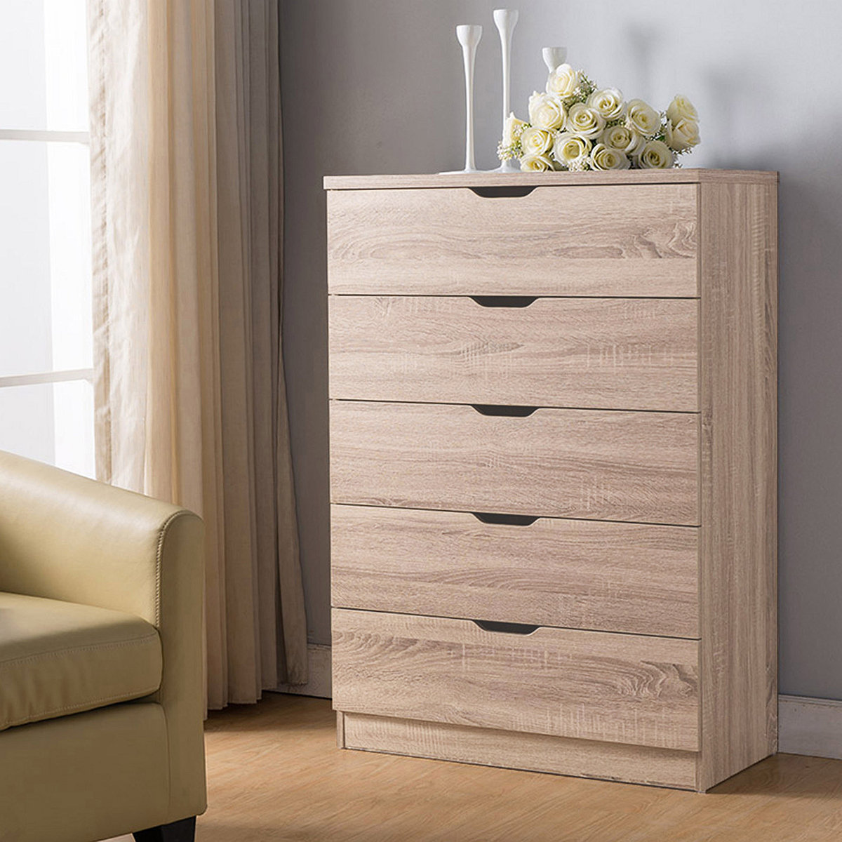 Latitude Run® 5 Drawer Clothes And Storage Chest Cabinet Farmhouse ...