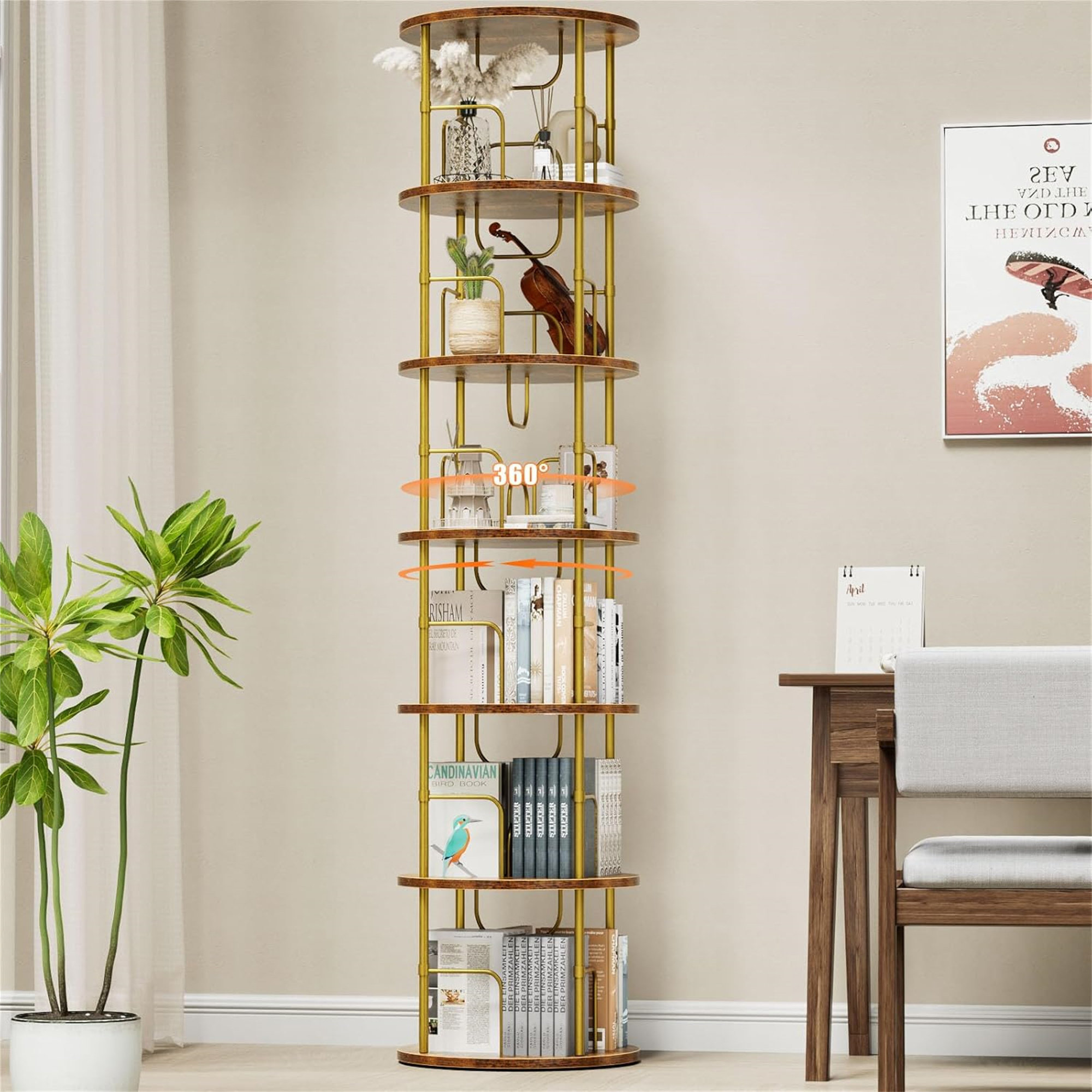 Corrigan Studio® Rotating Bookshelf, 3-Tier Round Revolving Bookcase ...