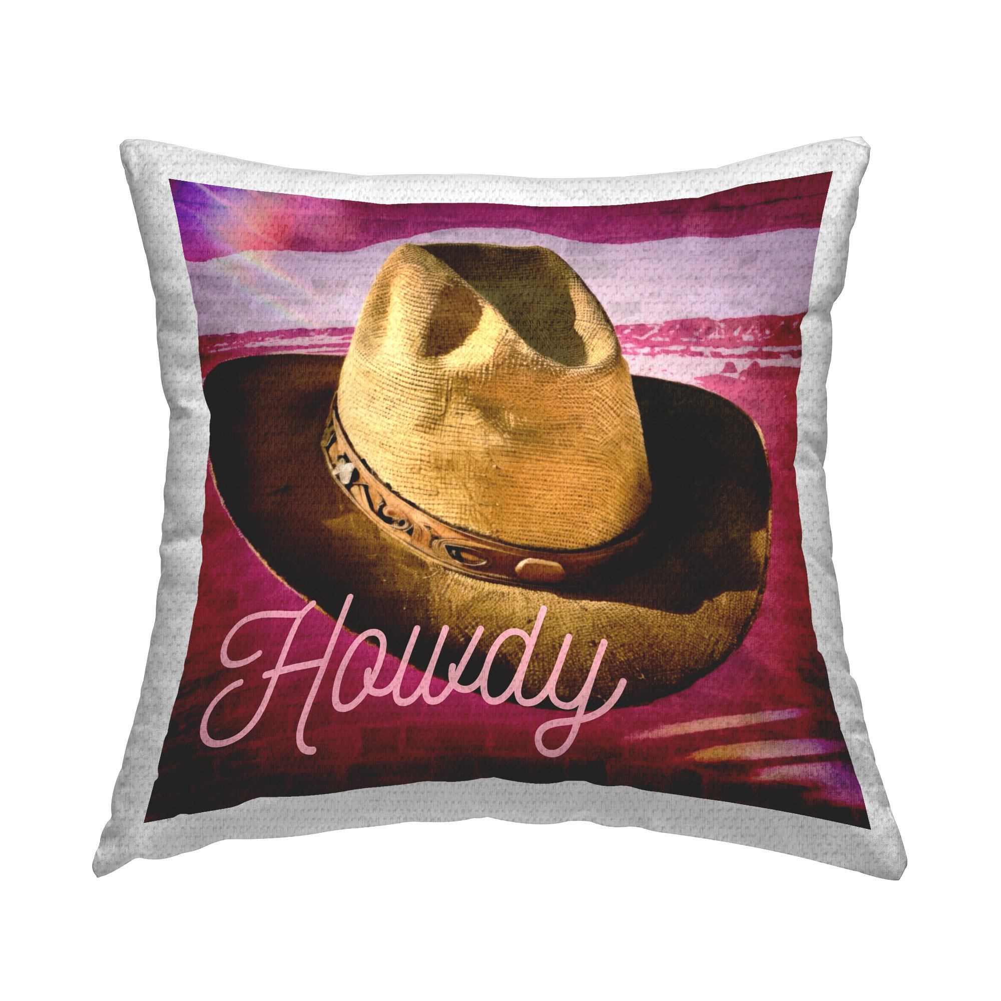 Stupell Industries Howdy Cowboy Hat on Pink Outdoor Printed Pillow by Graffitee Studios | Wayfair