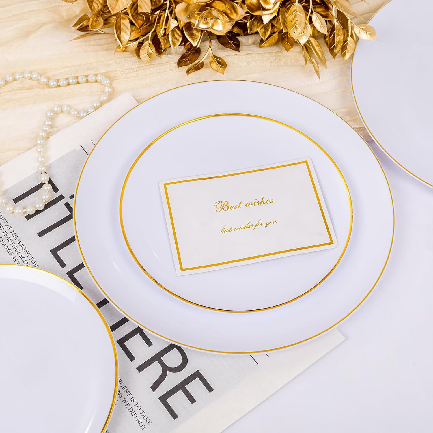 Everly Quinn 350Pcs White And Gold Dinnerware Set Gold Party Plates ...
