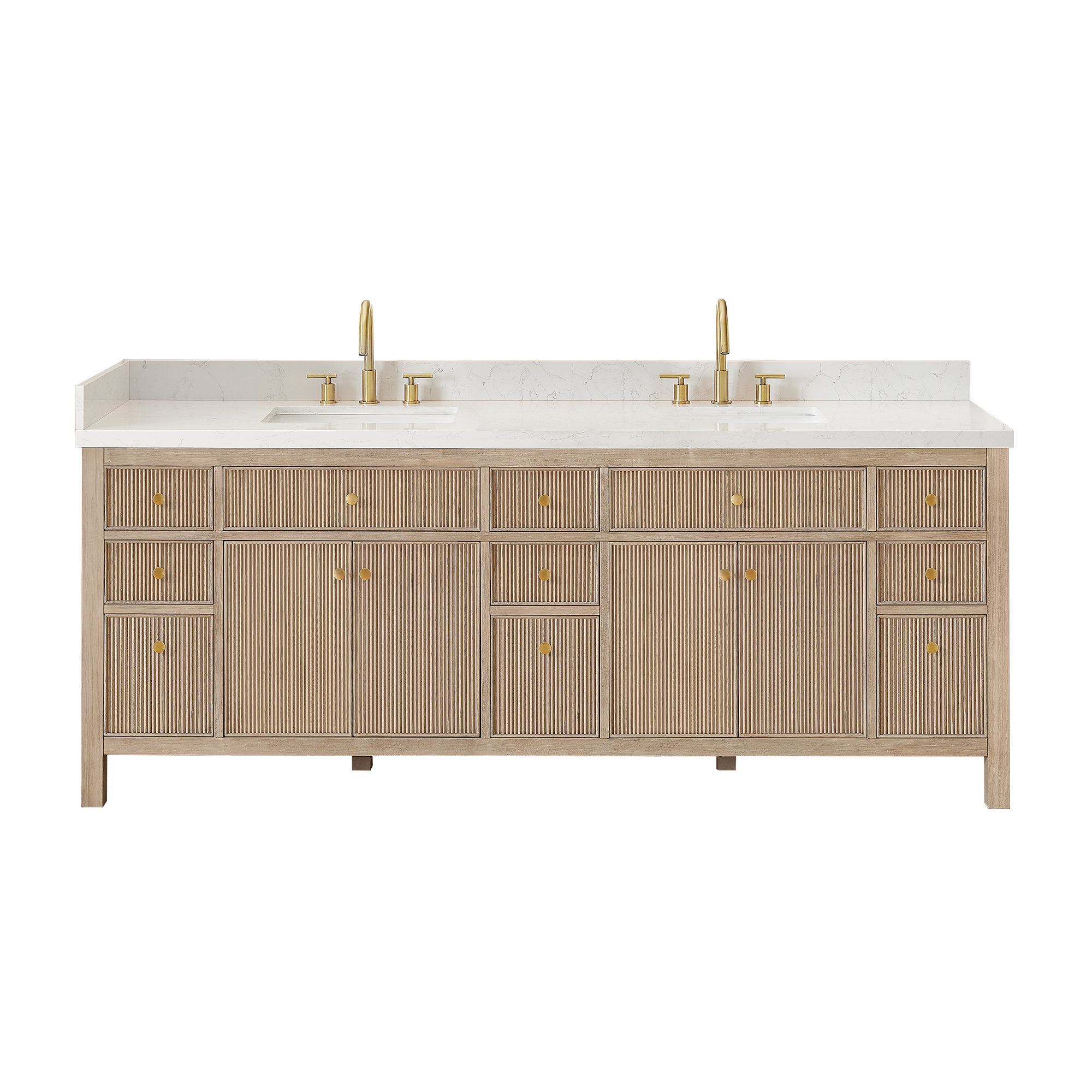 Birch Lane™ Lala 84" Double Bathroom Vanity with Grain White Engineered ...