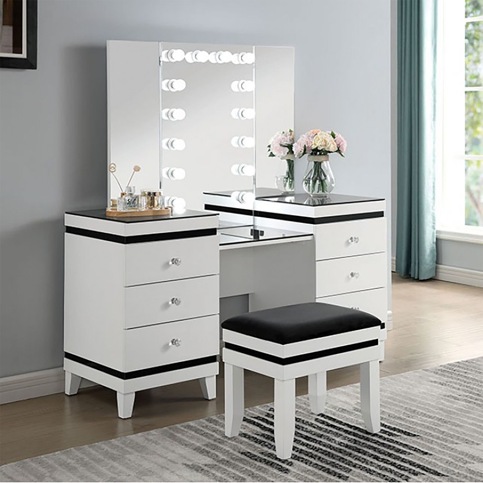 Latitude Run® Haenisch Solid Wood Vanity Set with Stool and Mirror ...