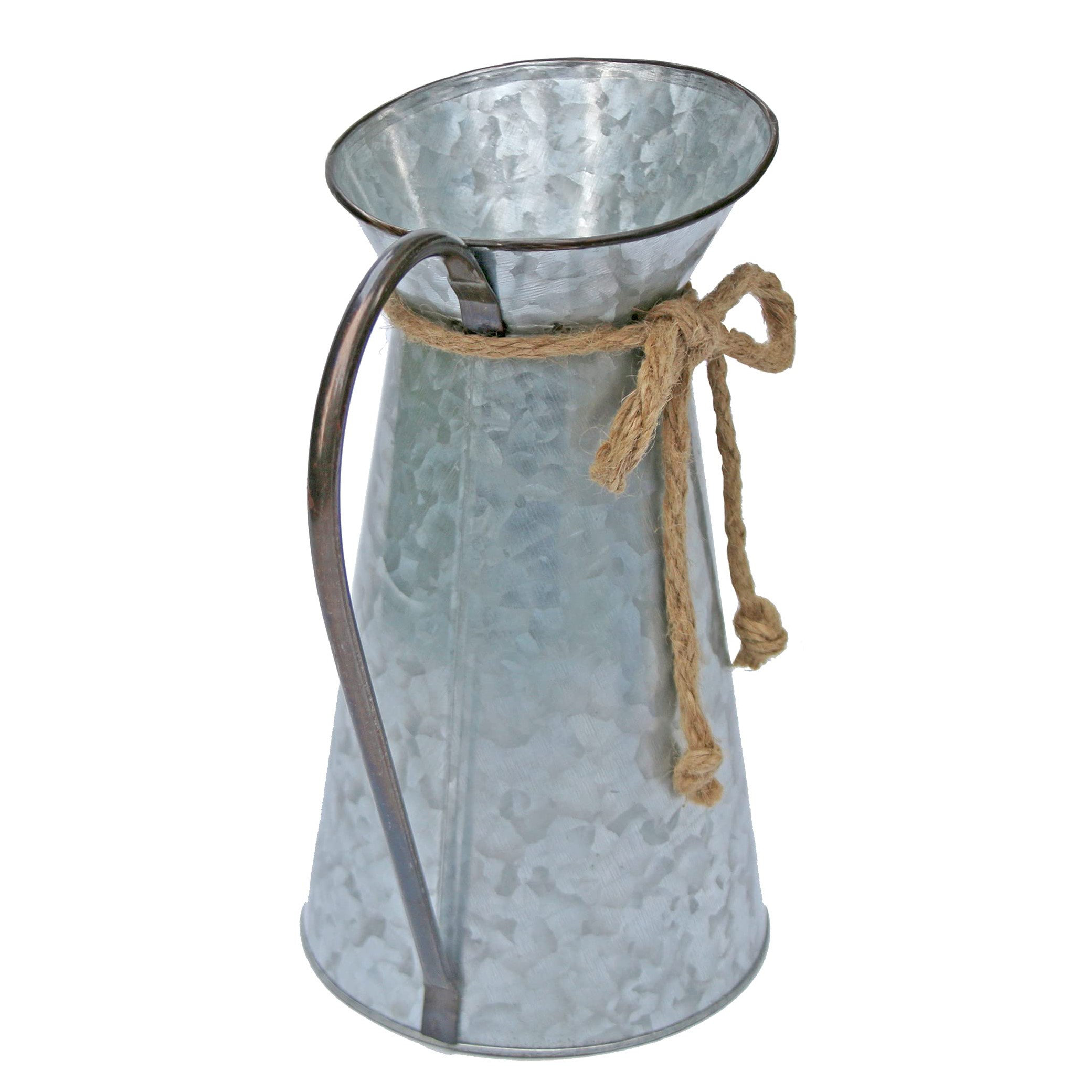 Gracie Oaks Metal Pitcher Vase, Farmhouse Galvanized Flower Vase ...