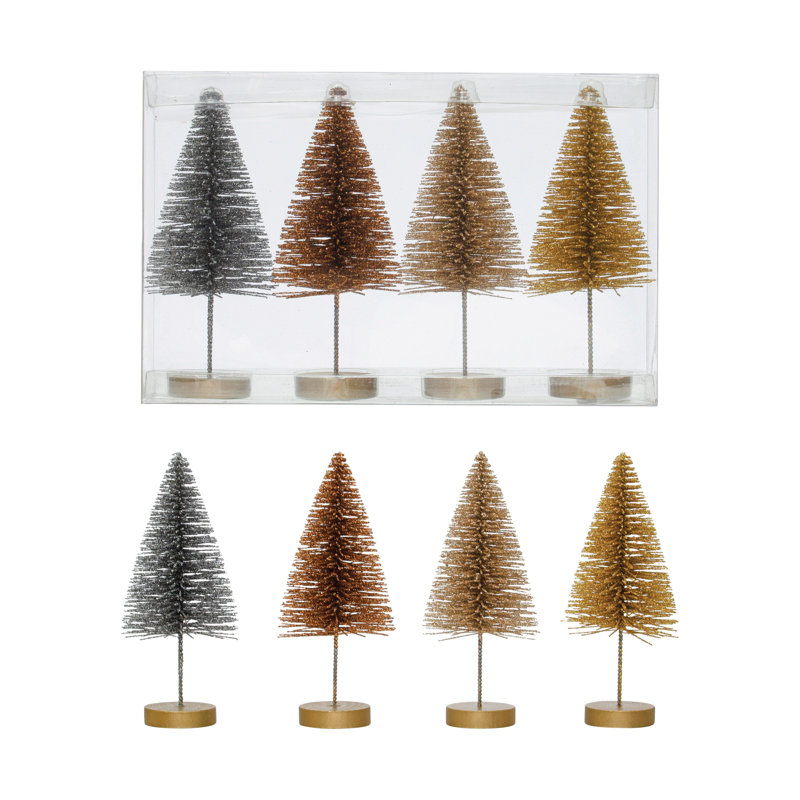 The Holiday Aisle® Plastic Bottle Brush Trees With Wood Bases | Wayfair