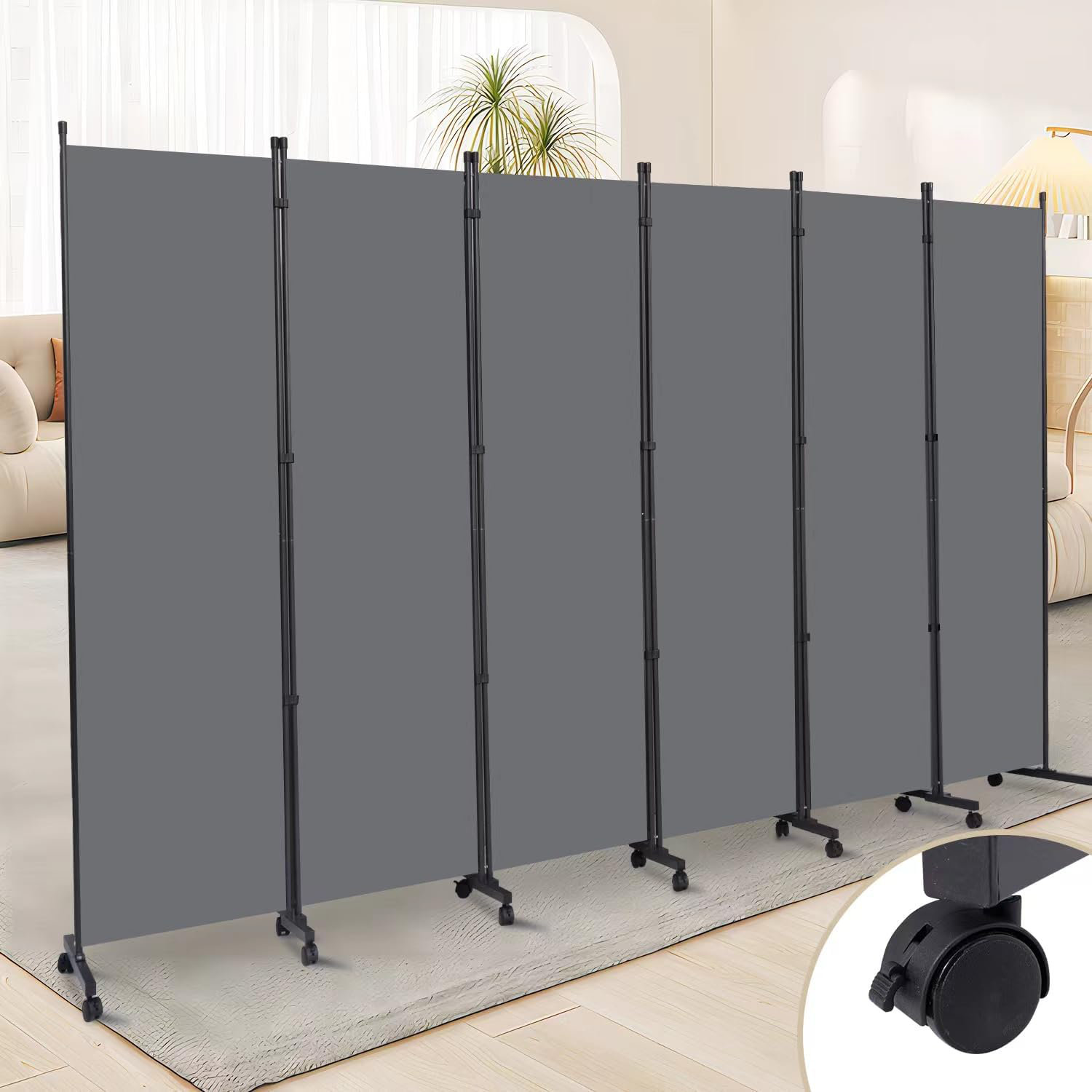 Hokku Designs 6 Panel Room Dividers/Wheels Fabric Room Divider Panel ...