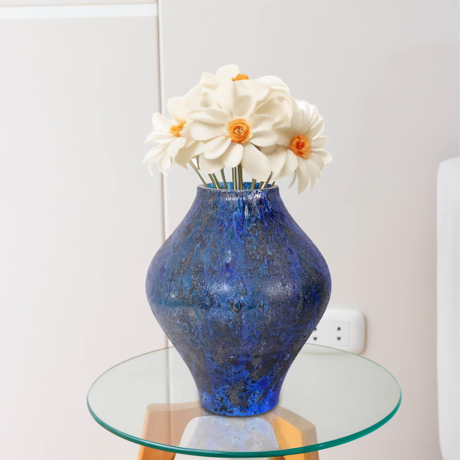 Wrought Studio™ Zynsky Art Glass in Deep Azure Blue- Short | Wayfair