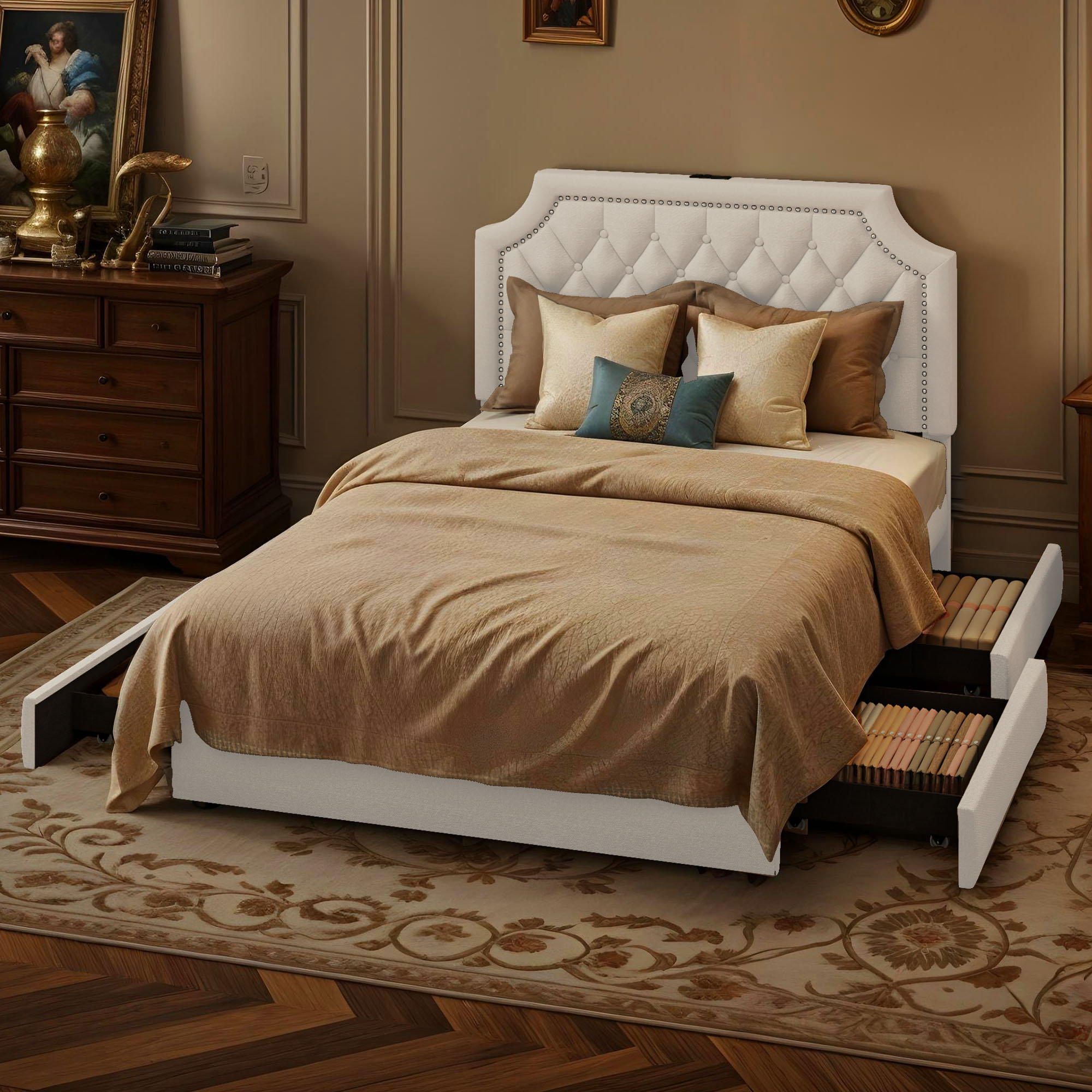 Lark Manor™ Button Tufted Storage Bed with Charging Ports and Drawers ...
