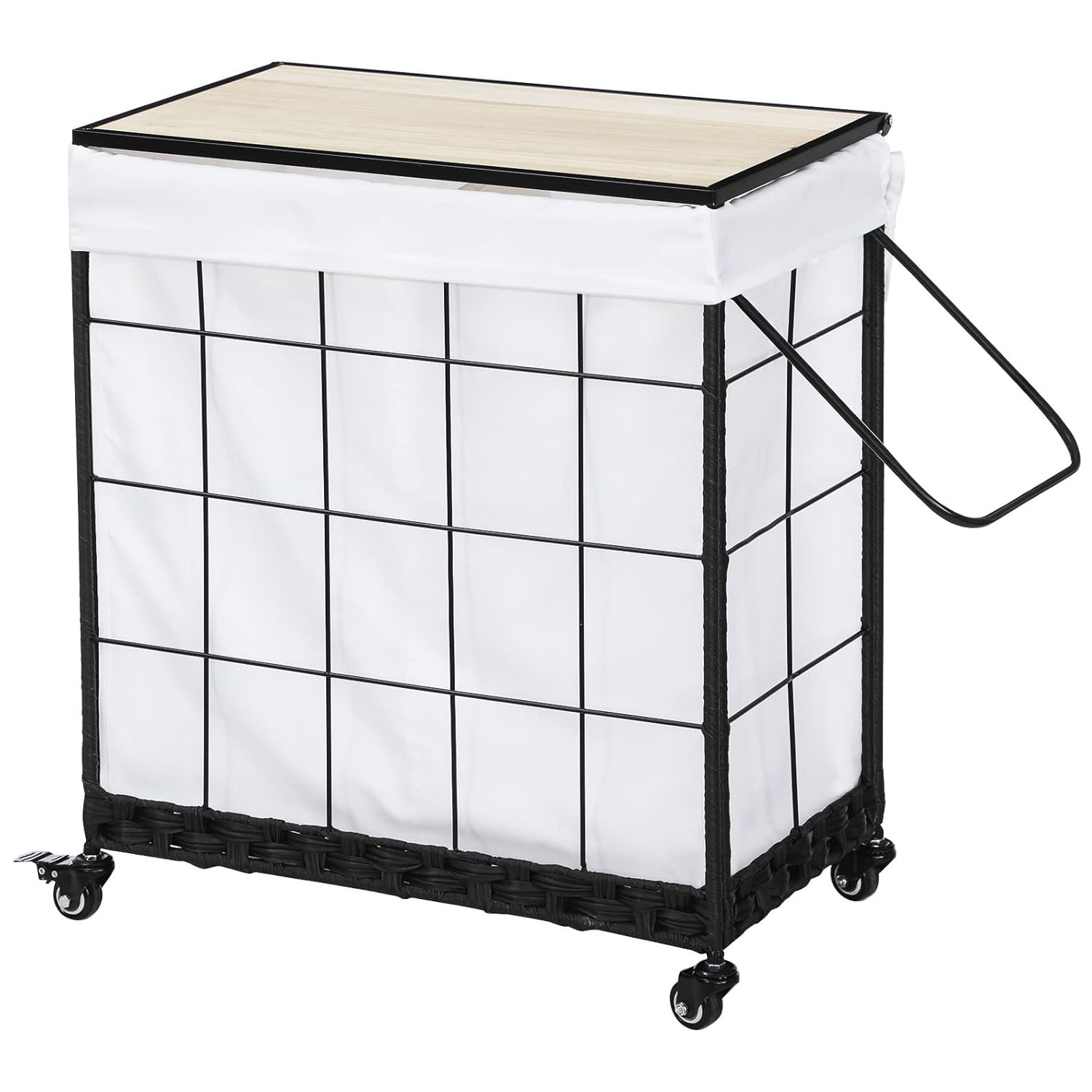 OPTERWQ Laundry Hamper with Wood Lid and Divided Liner Bag, Laundry ...