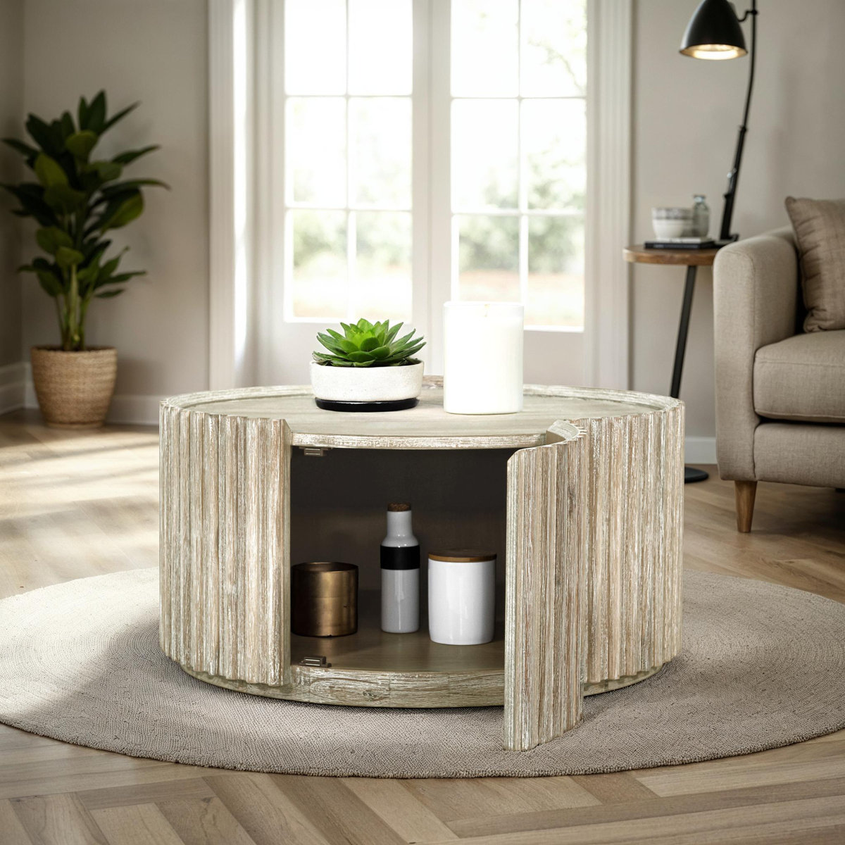 Joss & Main Castile Round Coffee Table With 1-Door | Joss & Main