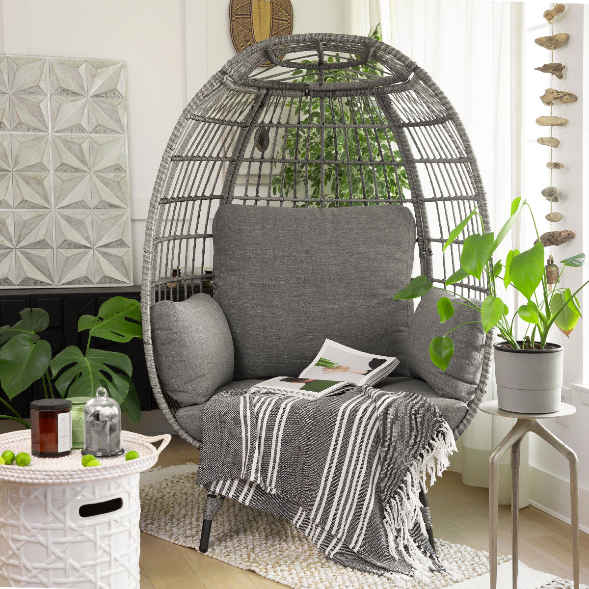 Bay Isle Home™ Wicker Oasis Lounger: Teardrop Egg Chair with Stand ...