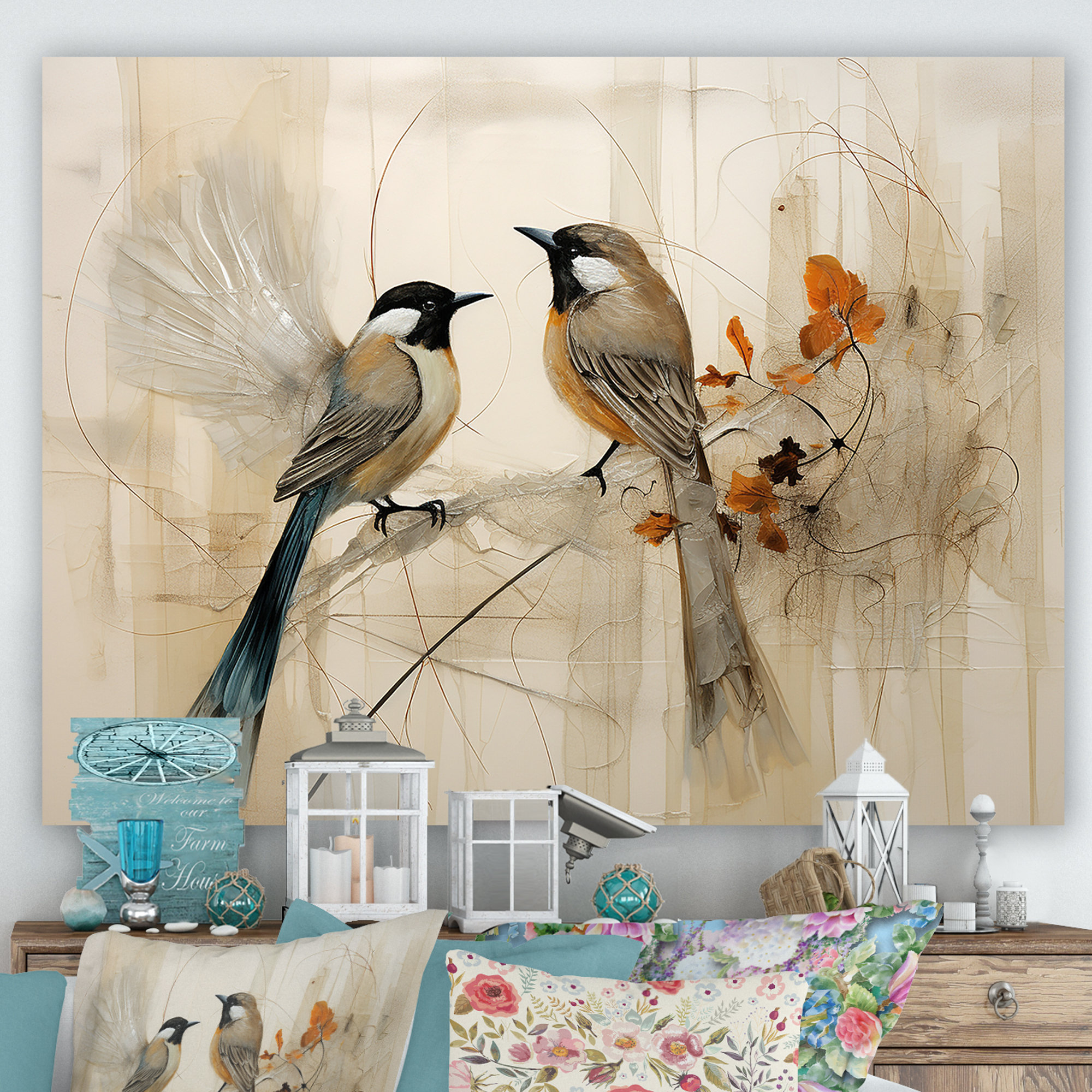 Design Art Minimalism Birds Of Paradise On Branch I - Animals Canvas ...